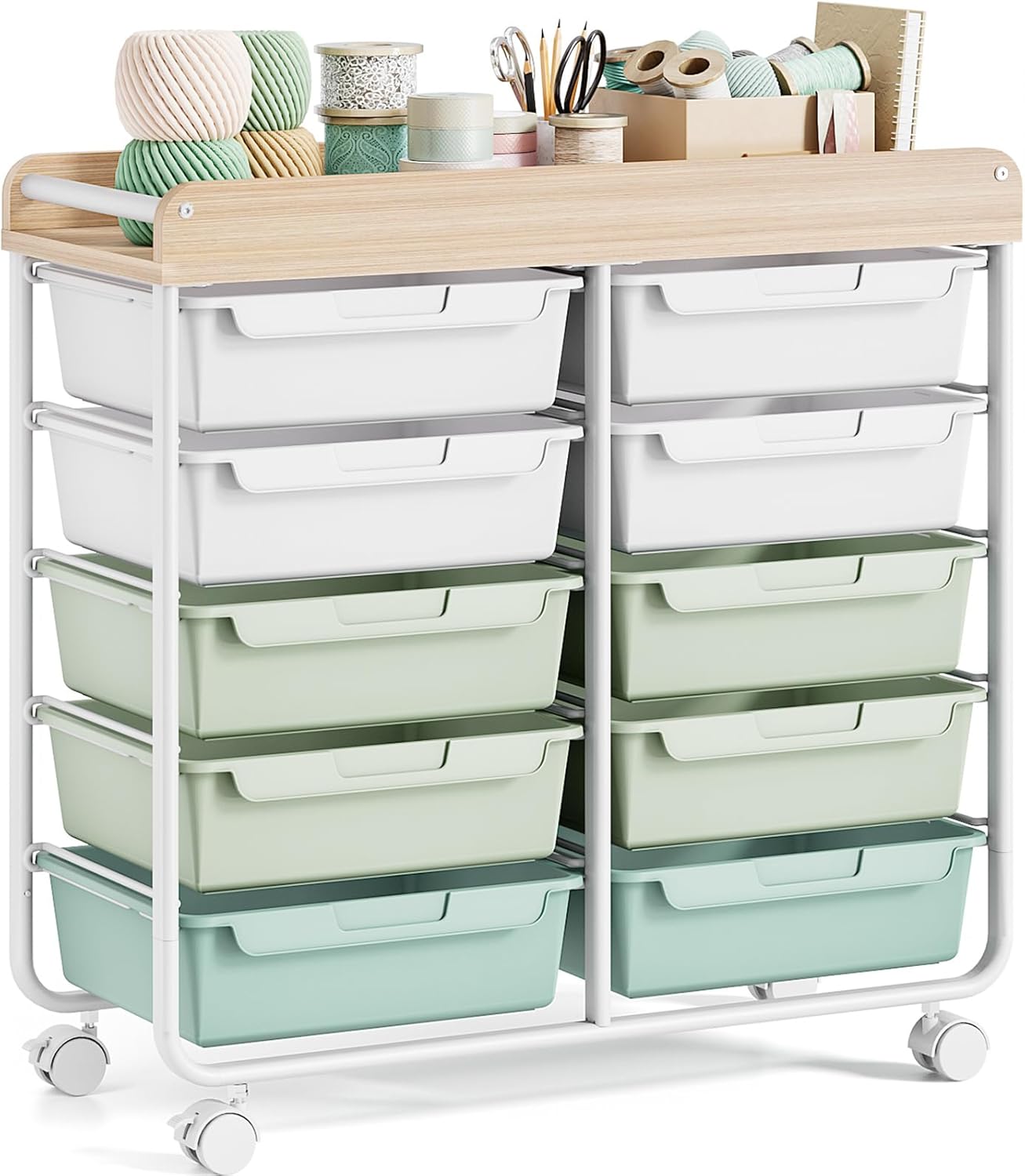 Rolling-Utility-Storage-Trolley-Cart-Craft-Organizer on Wheels with 10 ...