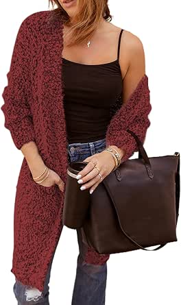 Sidefeel Women Open Front Long Sleeve Fuzzy Knit Cardigan Long Sweater ...
