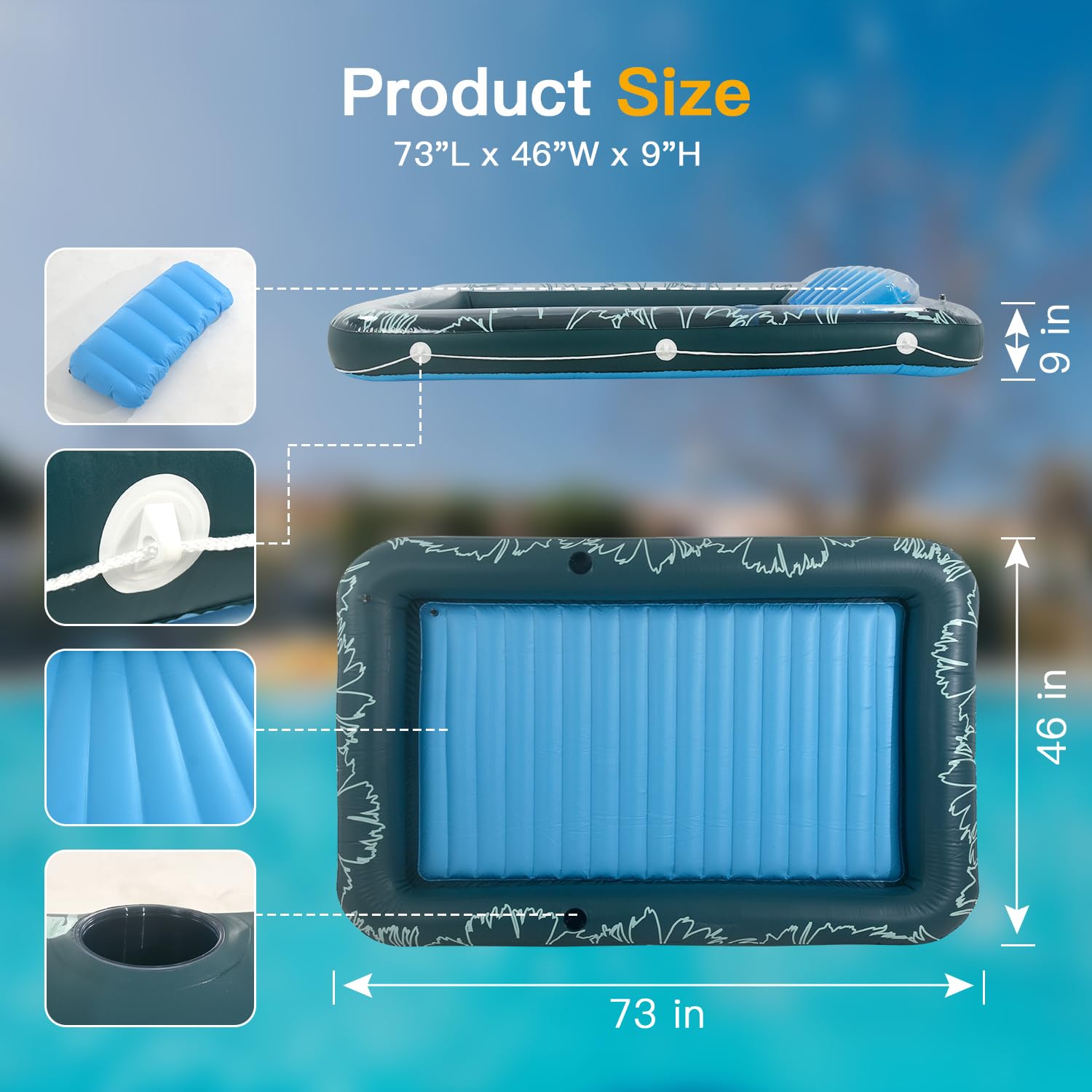 Snapklik.com : Sunrio 2025 Upgrade 73"46" Inflatable Tanning Pool ...