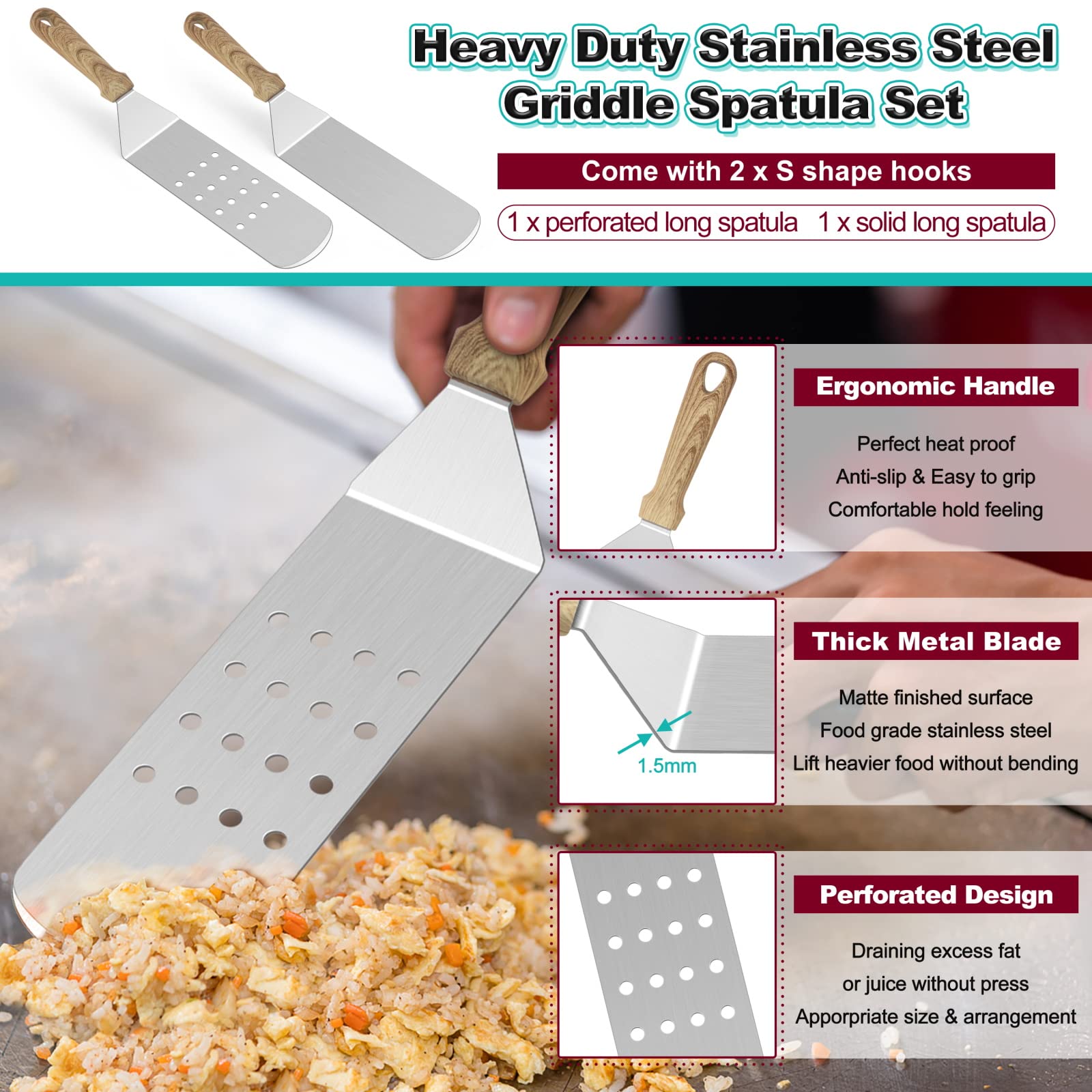 Snapklik.com : Metal Spatula Set Of 2, Heavy Duty Stainless Steel ...