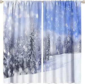 Amazon.com: Winter Blackout Curtains,Wonderland Forest Bokeh Snow Scene ...
