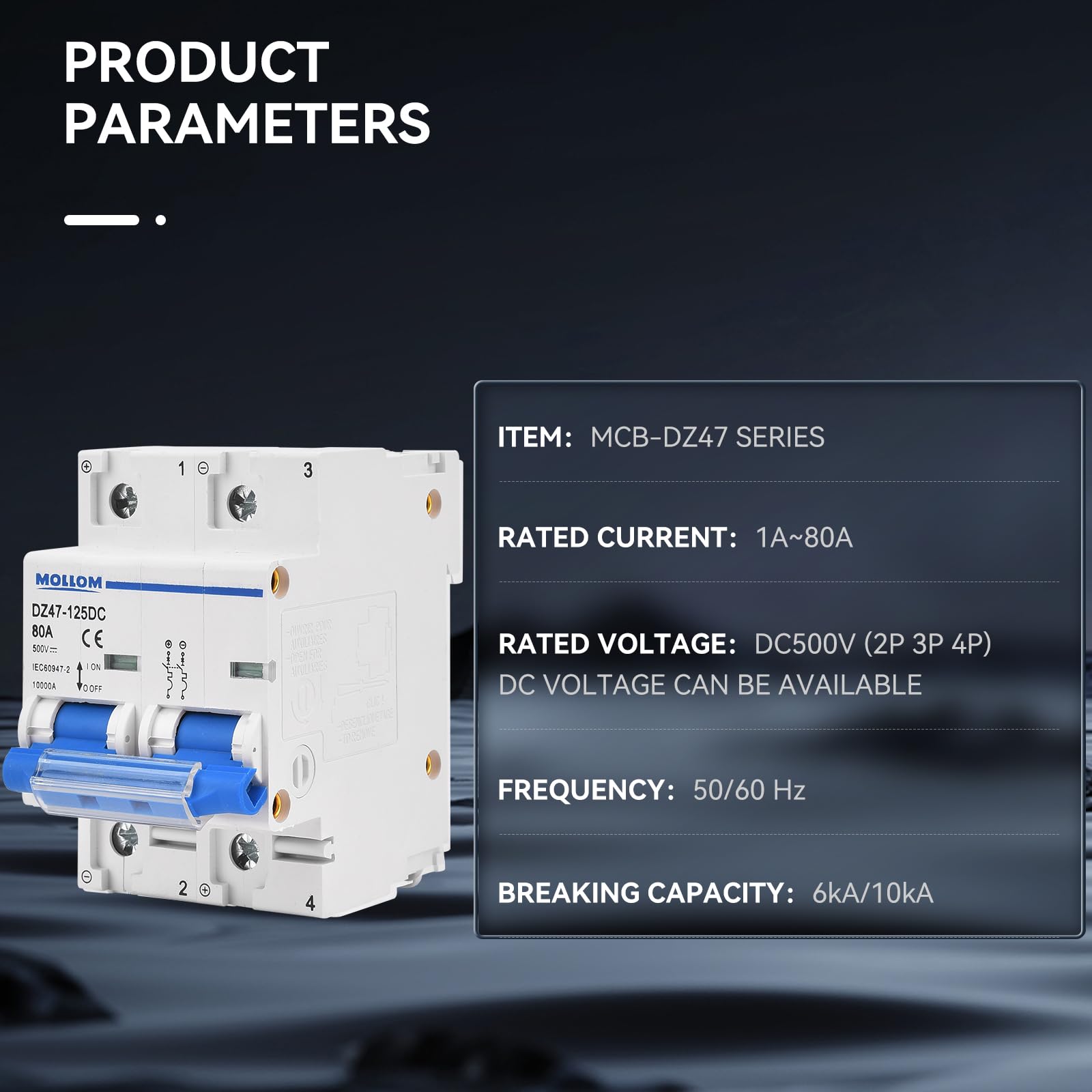 Snapklik.com : DC 2 Pole Miniature Circuit Breaker, 500V 80Amps, Scene ...