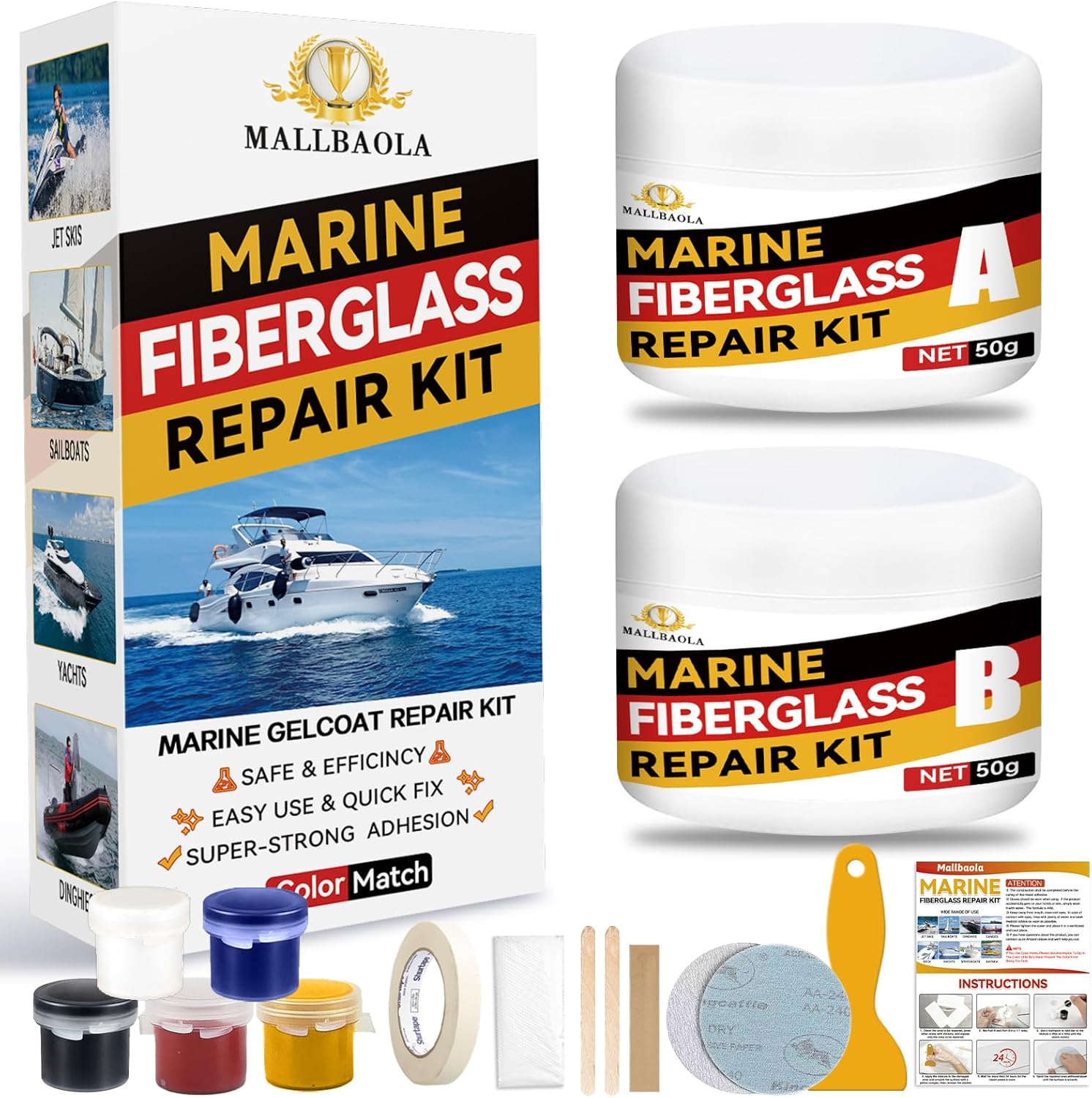 Marine Fiberglass Repair Kit for Boats, Gel Coat Repair Kit for Boats, Fiberglass Boat Repair ...