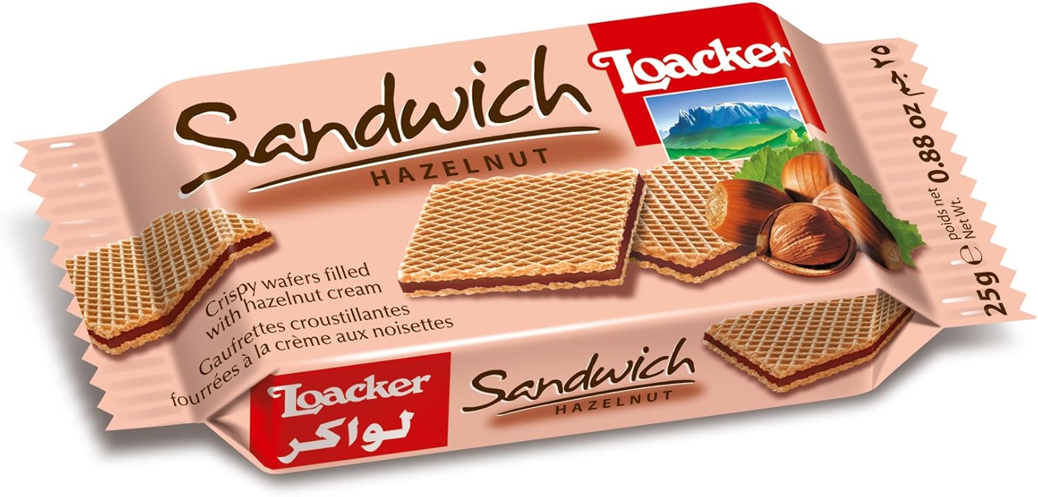 Loacker Sandwich Wafer with Hazelunt Cream, 25 X 25g - Pack of 1 ...