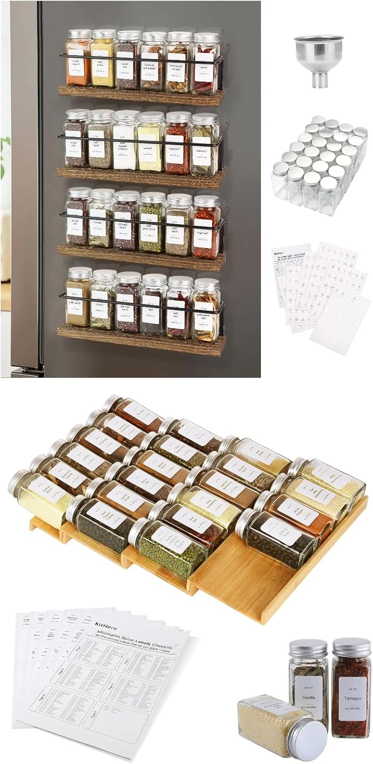 Amazon.com: KitHero Magnetic Spice Rack with 24 Jars & Spice Drawer ...