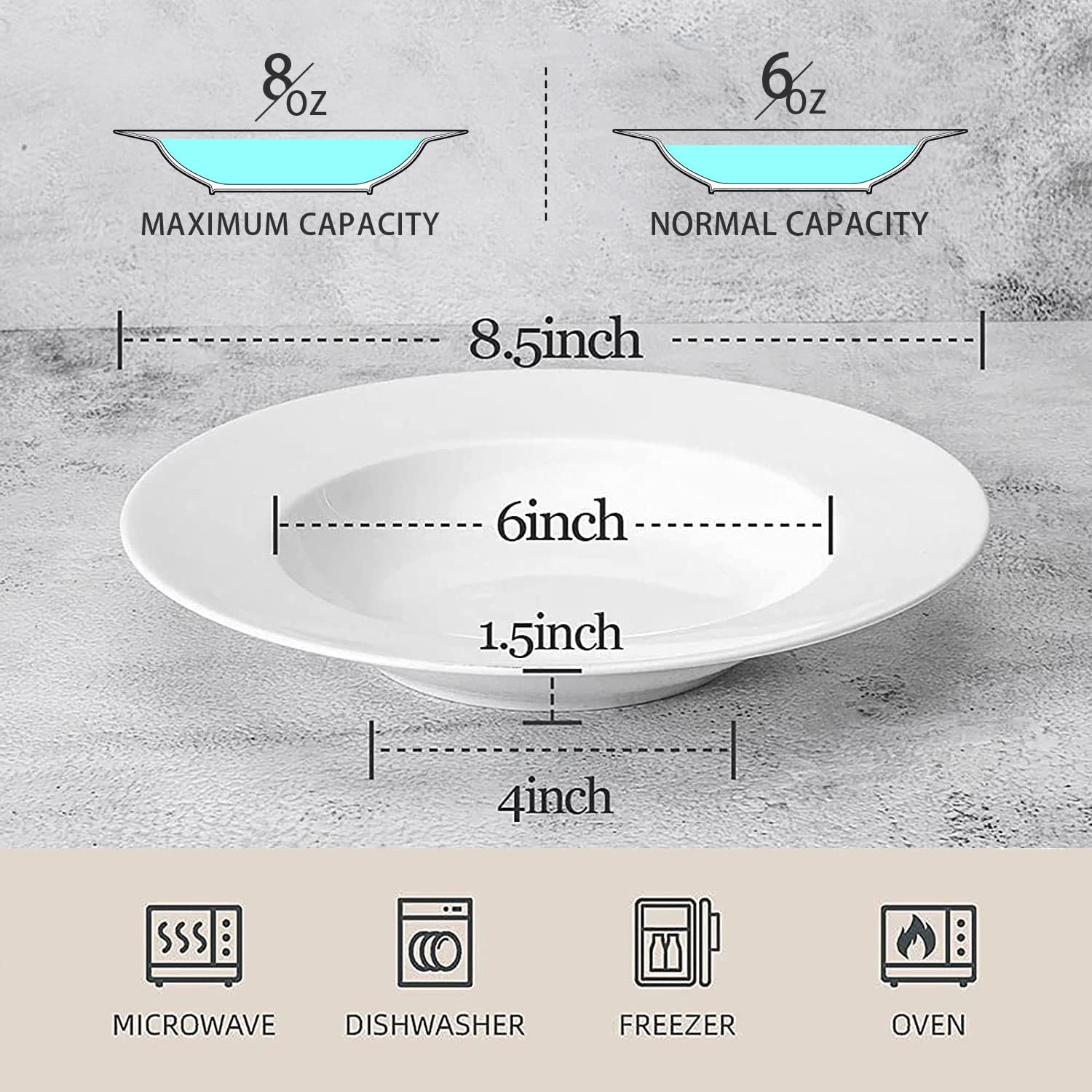 Artena 8 Ounces Pasta Bowls Set of 4, 8.5 inch Soup Bowls, Advanced ...