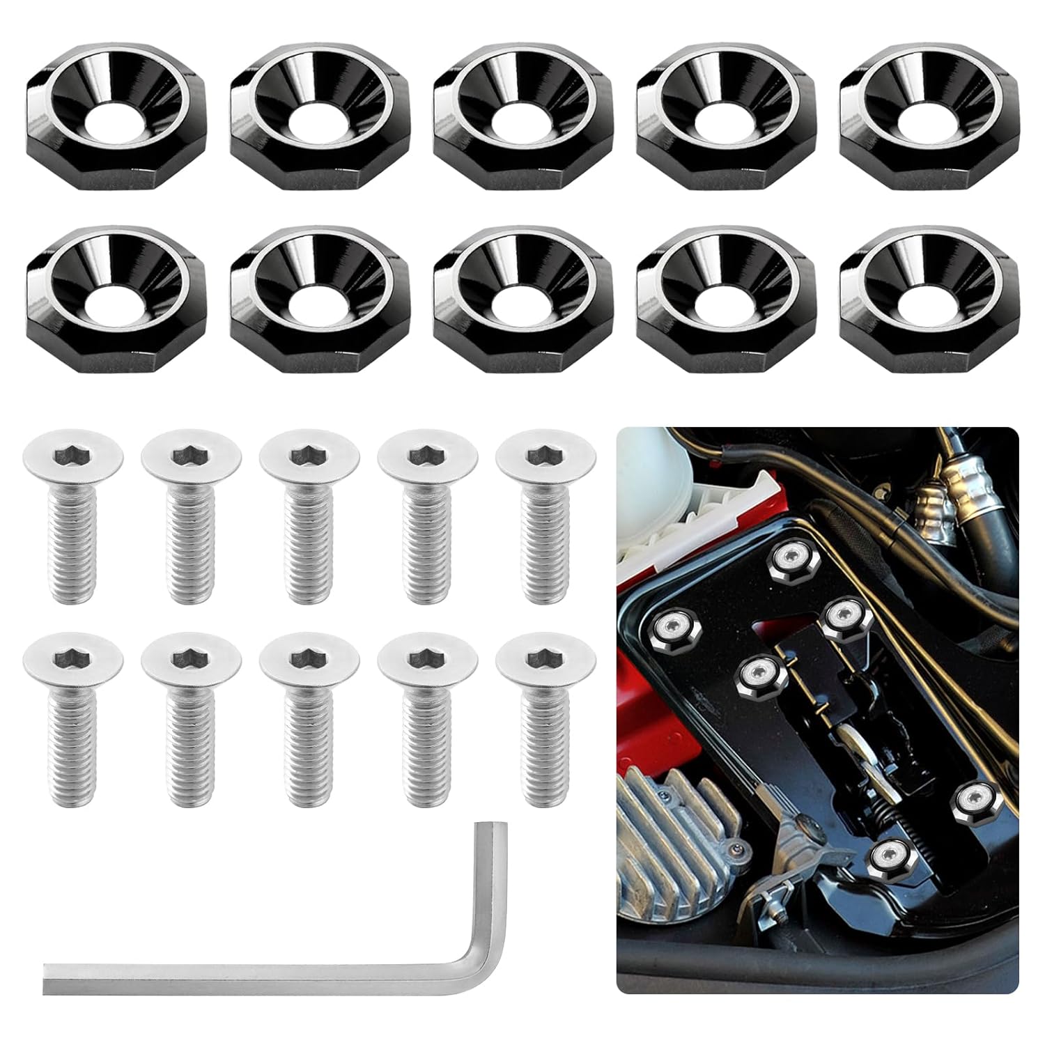 Amazon.com: 10PCS Fender Bumper Washer Bolt M6, Brilliant Black Engine ...