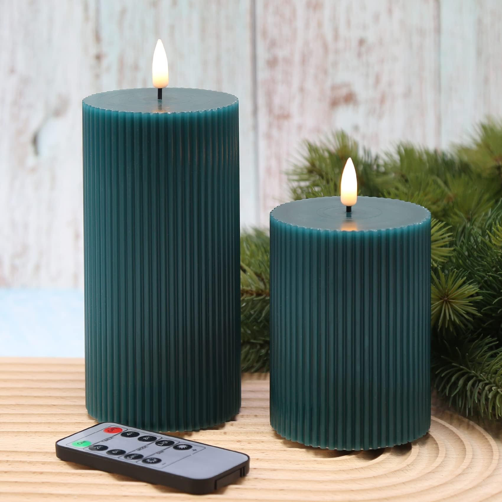 Eywamage Teal Blue Ribbed Flameless Pillar Candles with Remote, Flat ...