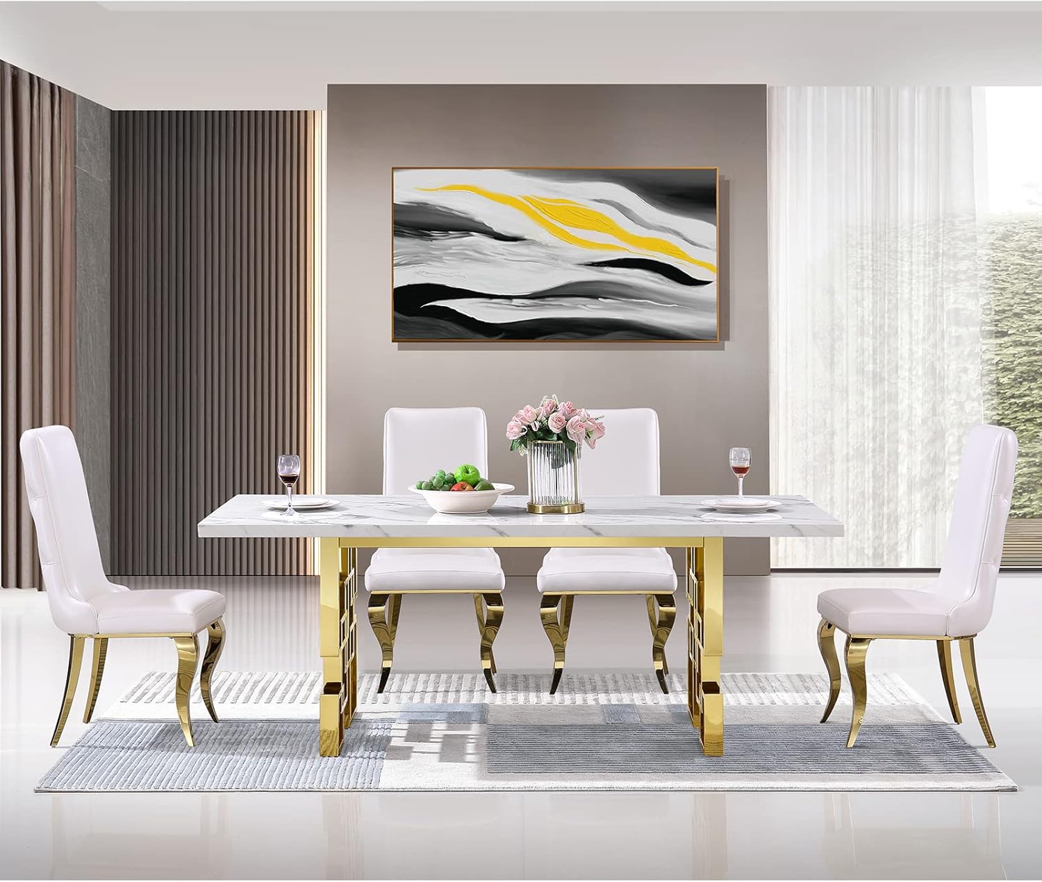 Amazon.com: AZhome 7 Piece Kitchen Dining Table Set with 78" White and ...