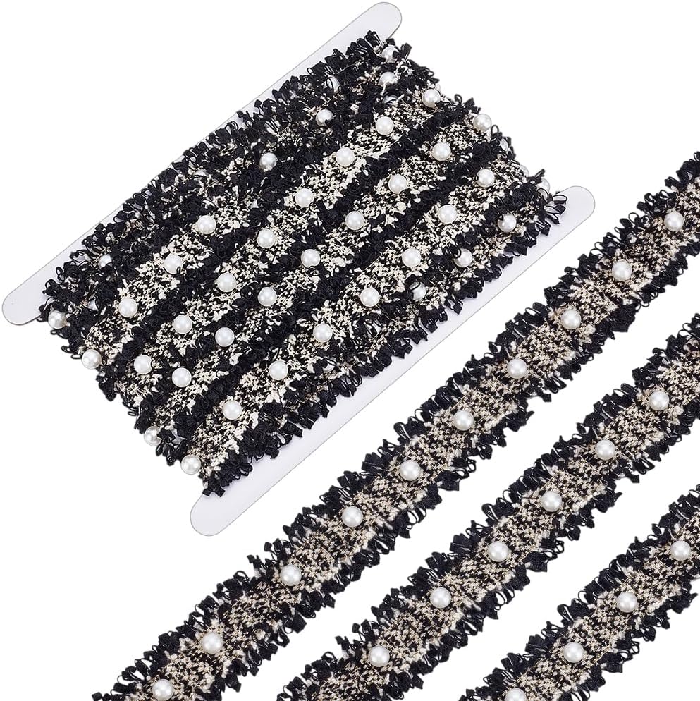Amazon.com: FREEBLOSS 5 Yards Pearl Beaded Lace Trim 1.2" Wide Braided ...