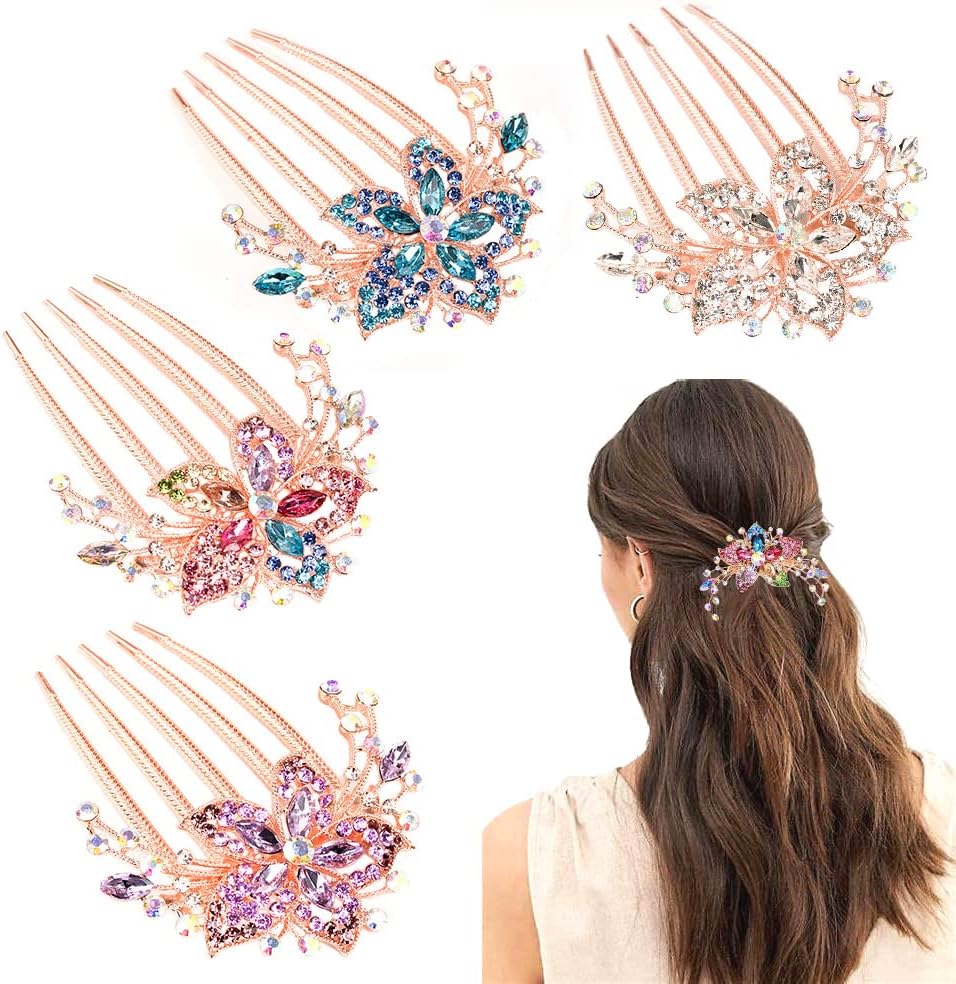 Amazon.com : Honbay 2PCS 7 Teeth Hair Side Combs Pearl Crystal ...