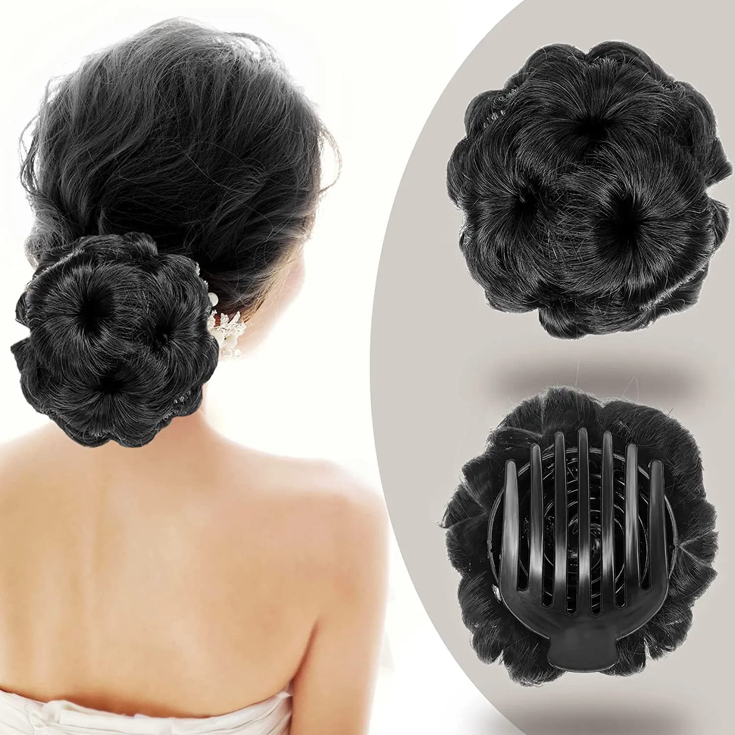 AHS Premium Bun Hair Extension Readymade Bridal Faux Synthetic Hair Bun ...