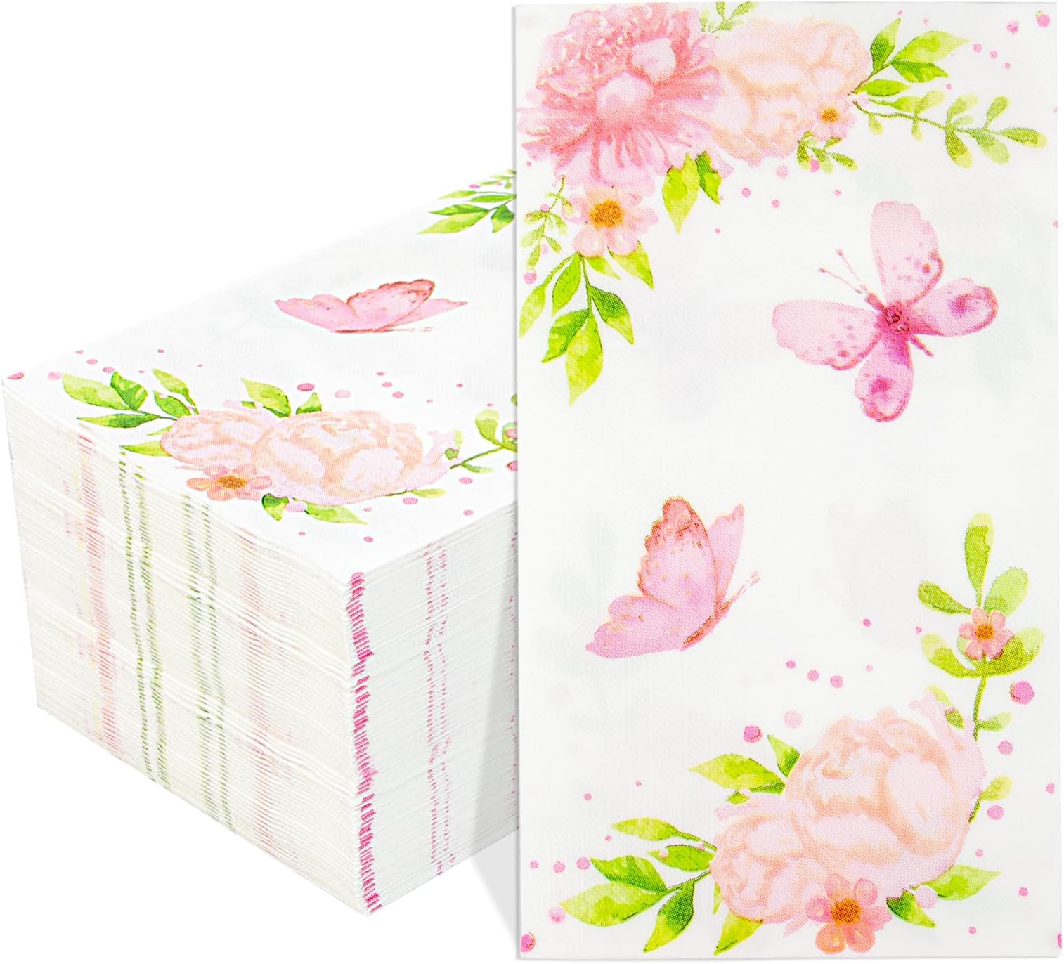 Amazon.com: 100 Floral Guest Napkins Pink and White Toile Disposable ...
