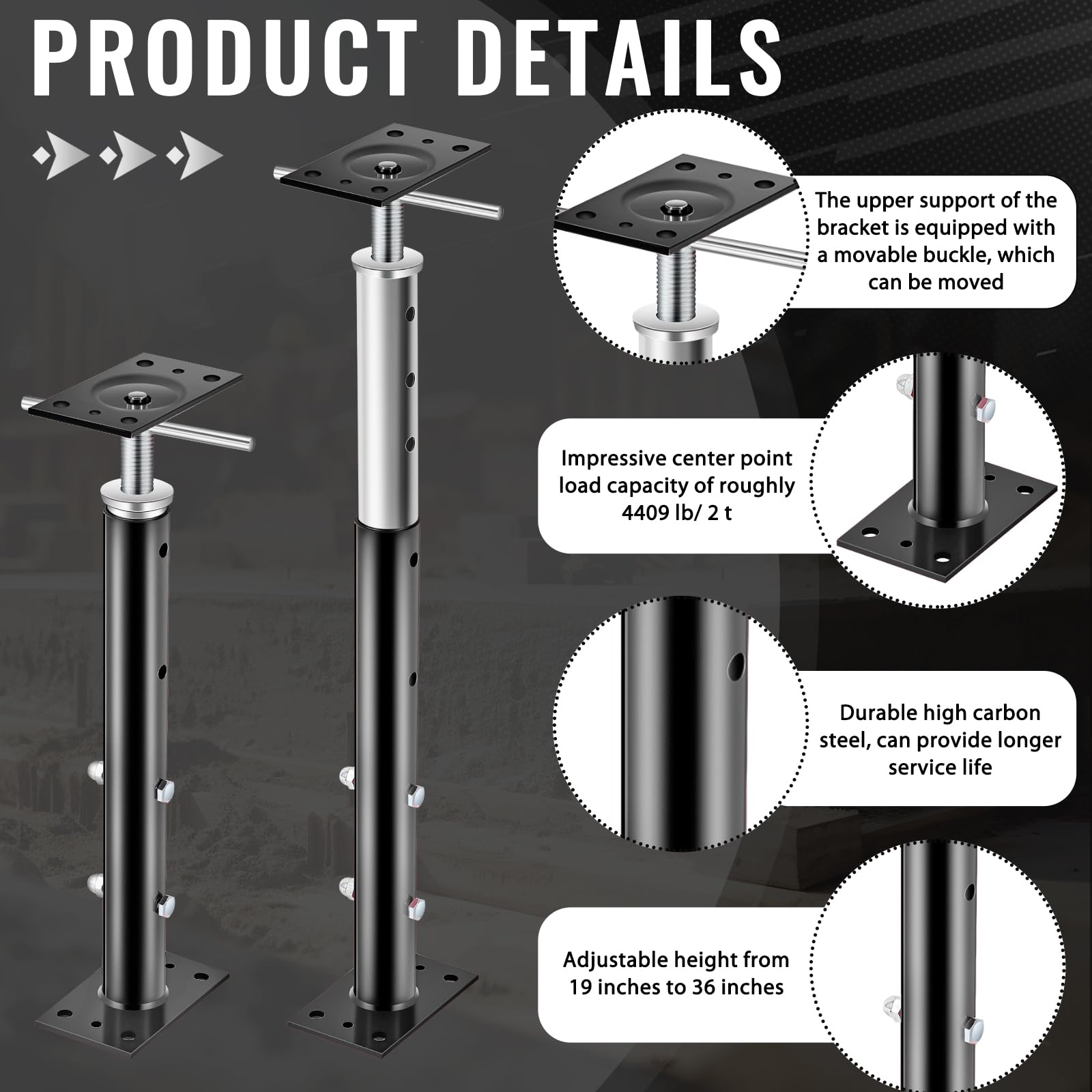 Snapklik.com : Yaocom 2 Pcs Adjustable Jack Post, 19"-36" Height Range ...