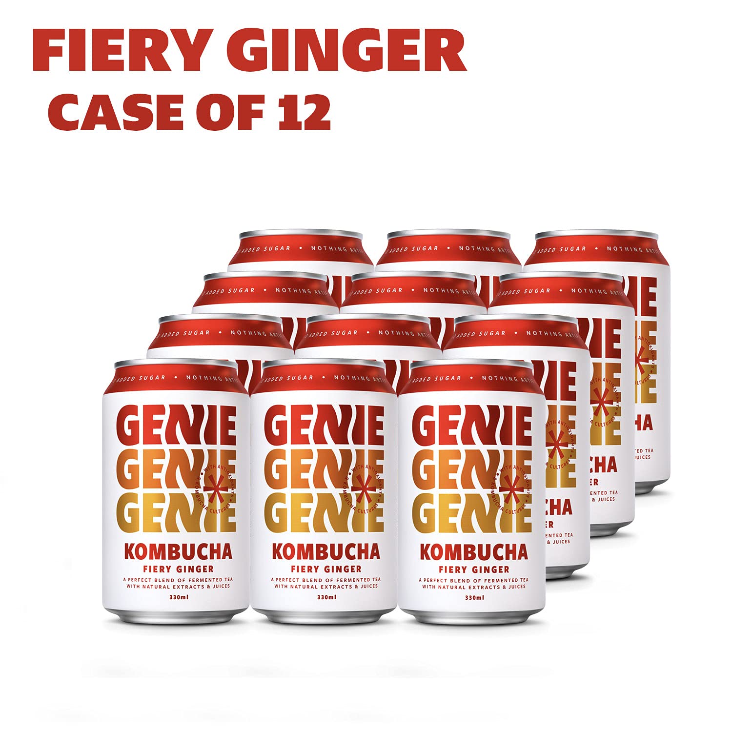 Genie Kombucha - Fiery Ginger Kombucha - Fermented Cultures - No Added ...