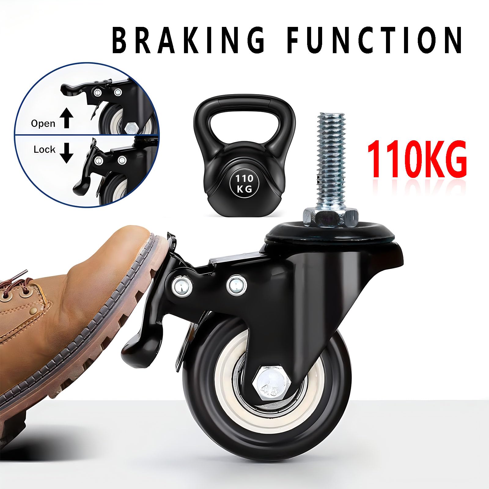 Roulettes Pour Meubles 4-Piece 2 Inch Fixed Rubber Wheels - Heavy Duty ...