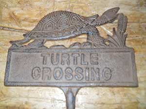 Amazon.com: Cast Iron Turtle Crossing Sign Garden Stake Home Decor Pond ...
