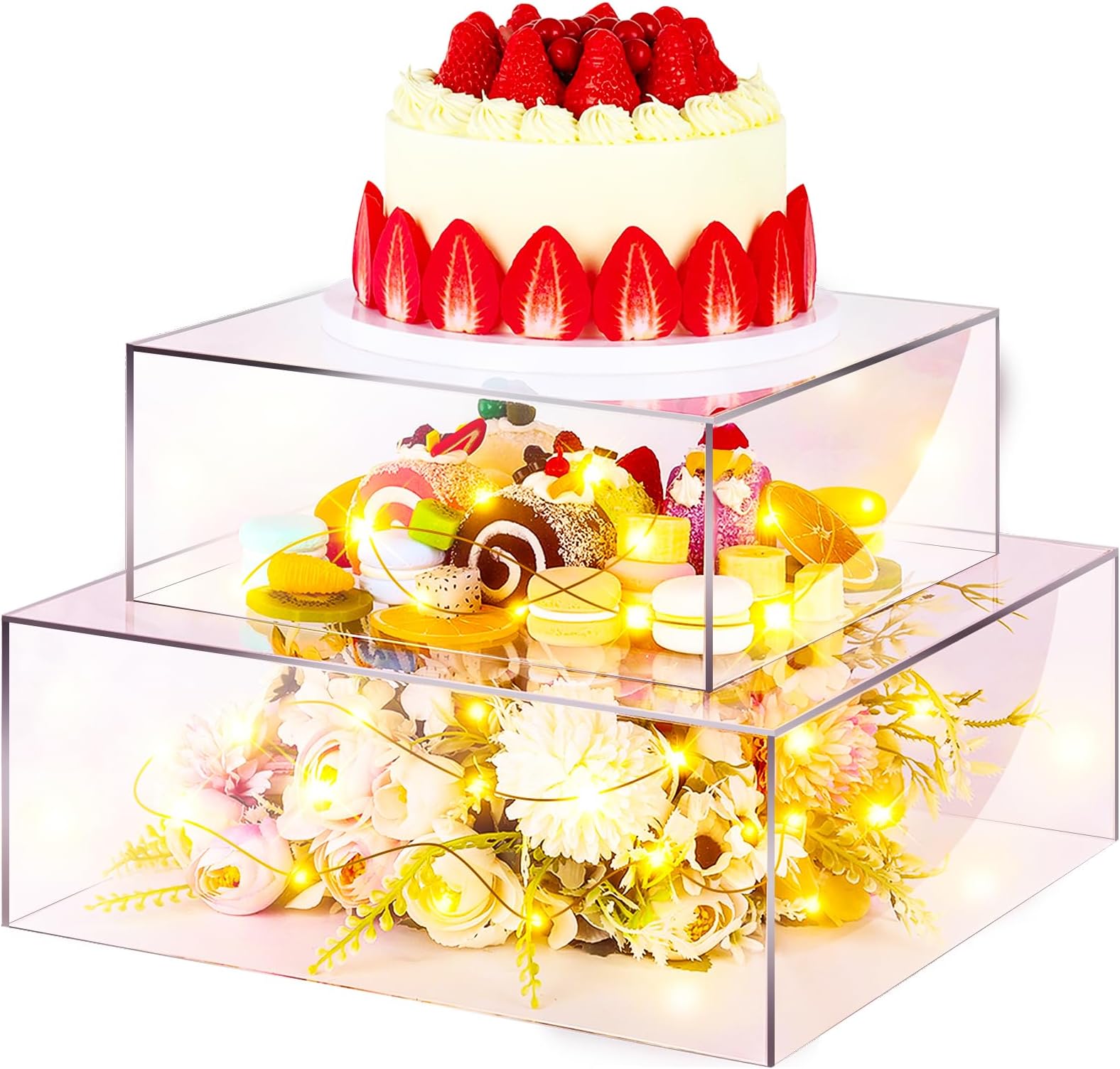 Amazon.com: Sintuff 3 Pcs Square Acrylic Cake Stand 3 Tiers Clear ...
