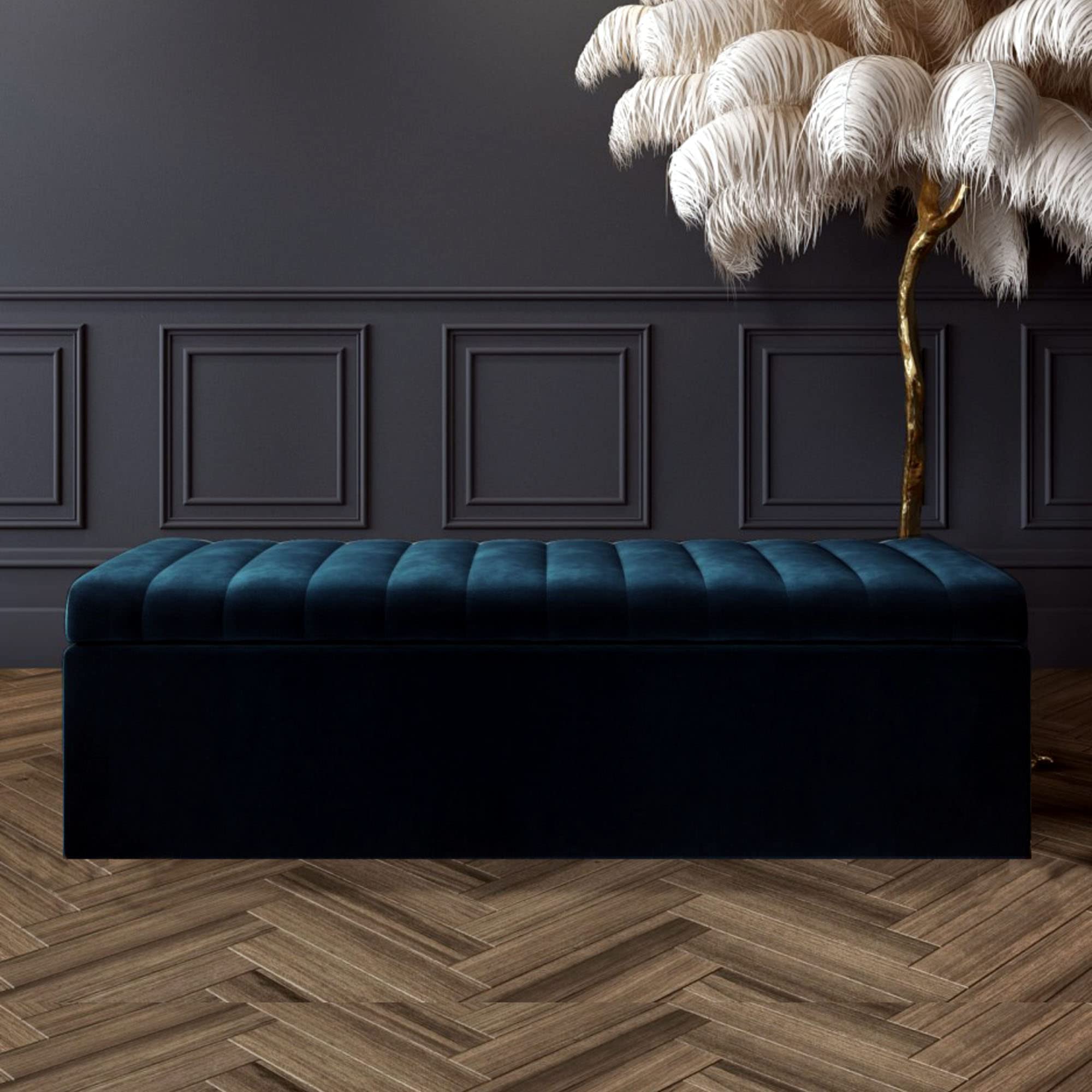 Ottoman Storage Box - Lined Striped Ottoman Box - Plush Velvet ...