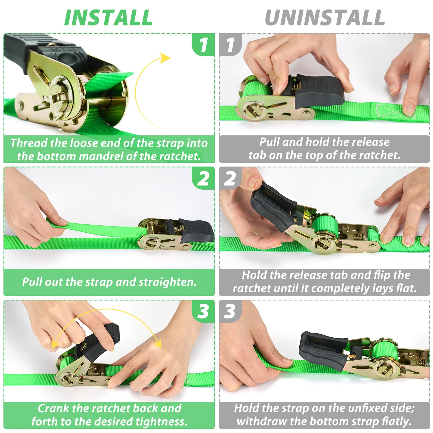 Snapklik.com : Ratchet Tie Down Strap 8-Pack 15 Ft - 500 Lbs Load Cap