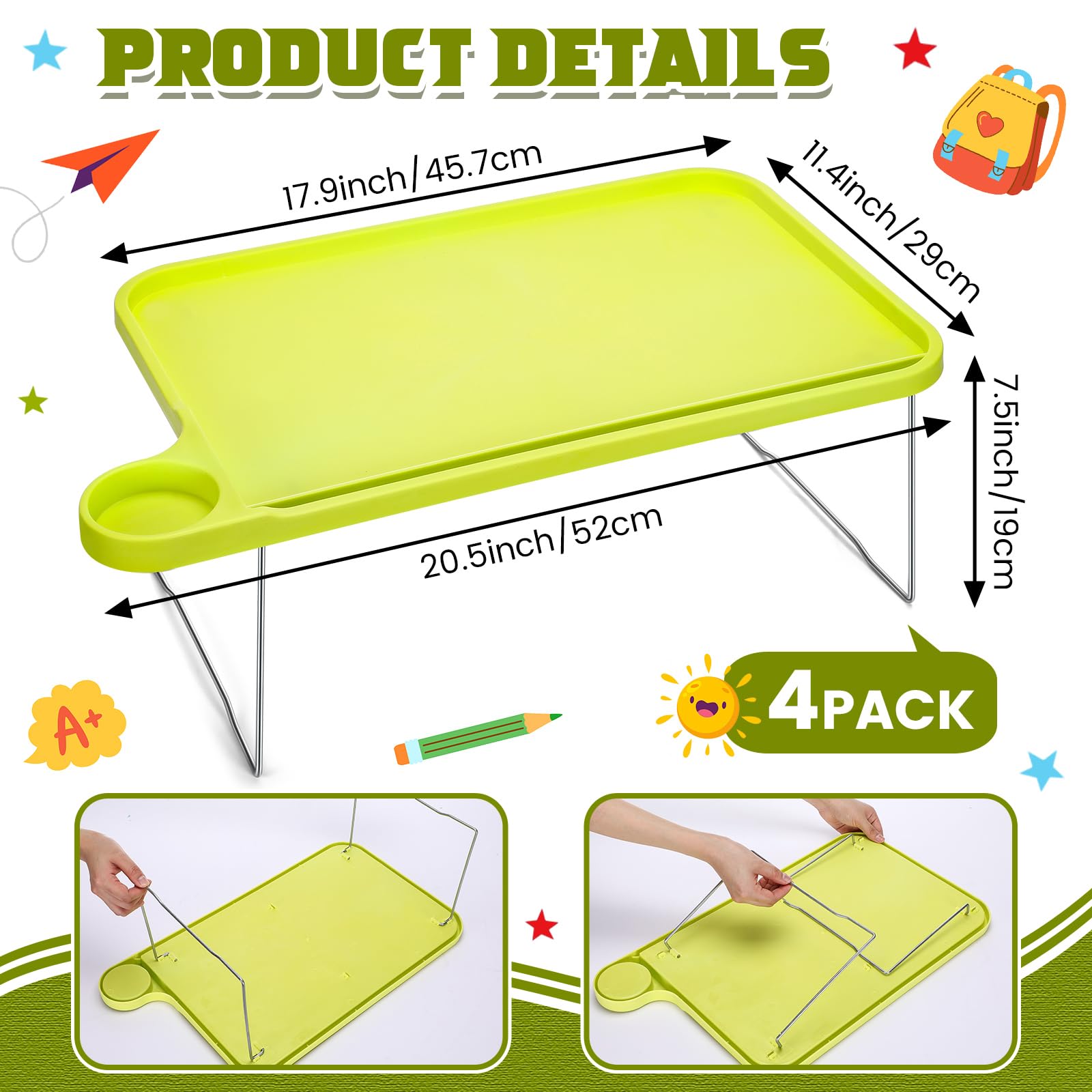 Vercraft Foldable Lap Desk Collapsible Kids Activity Table Bed Trays ...