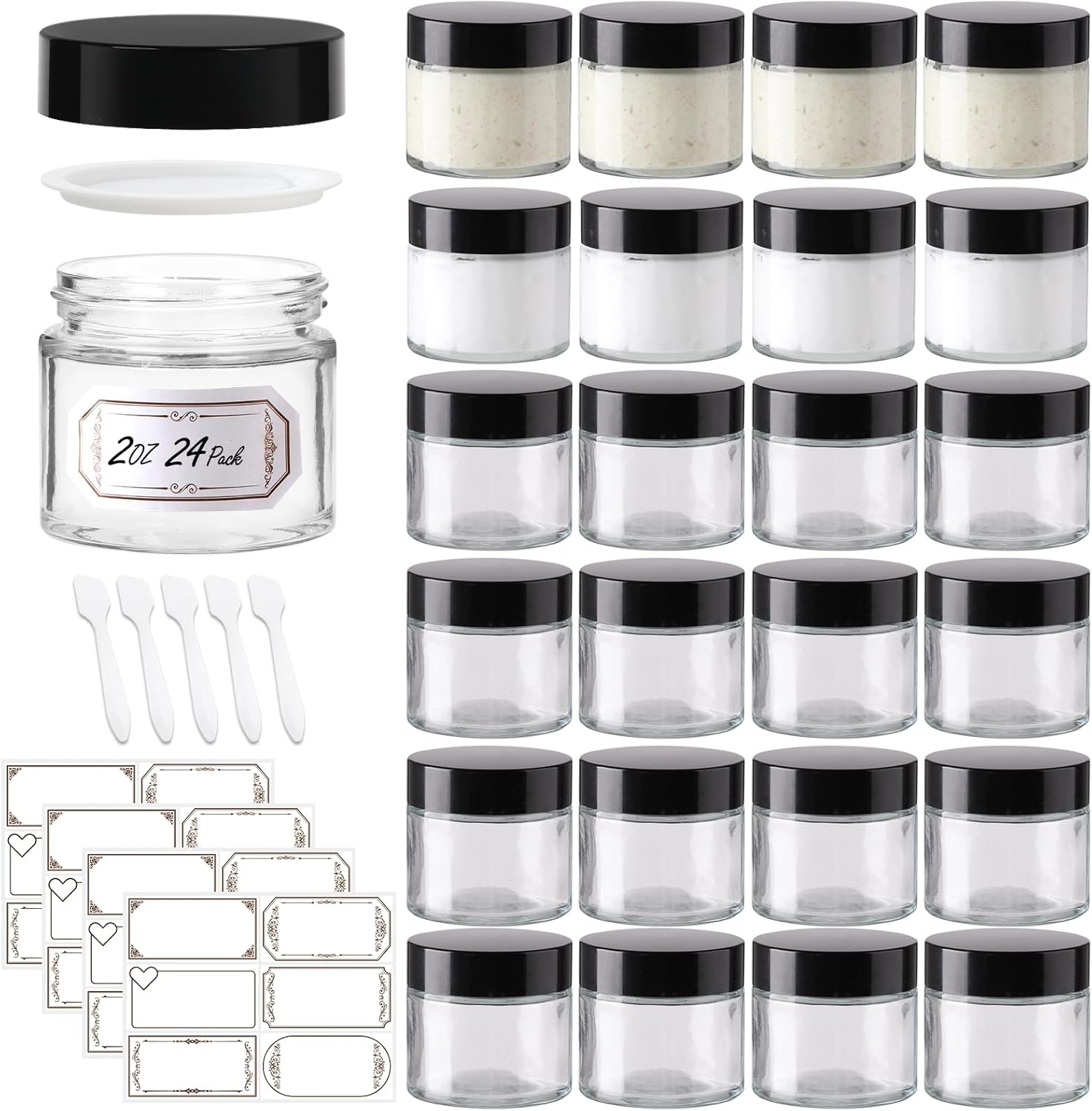 Amazon.com: Mcupper 24 Pack 2 oz Glass Jars with lids, Clear Cosmetic ...