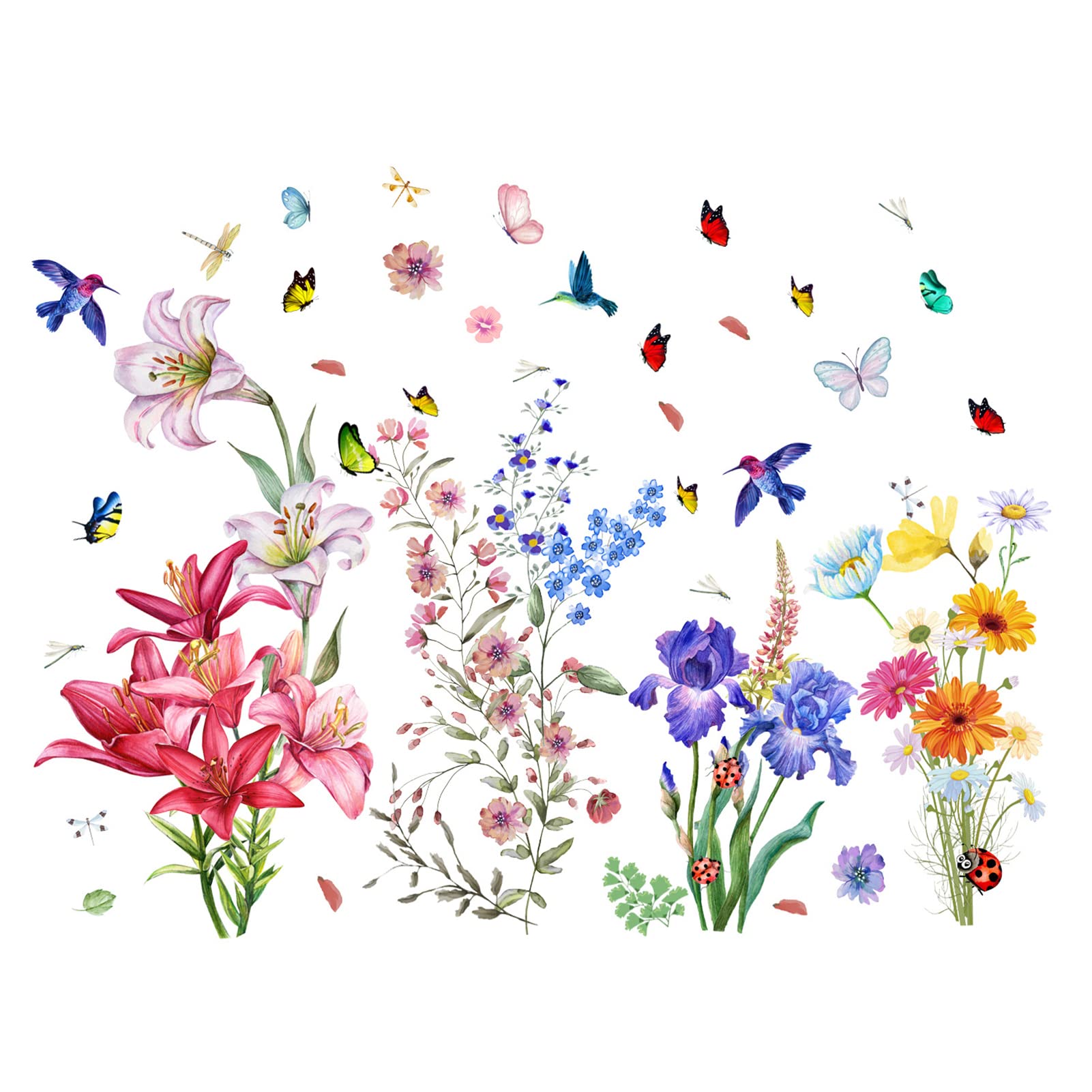 Amazon.com: Spring Flower Stickers, Chrysanthemums Lily Birds ...