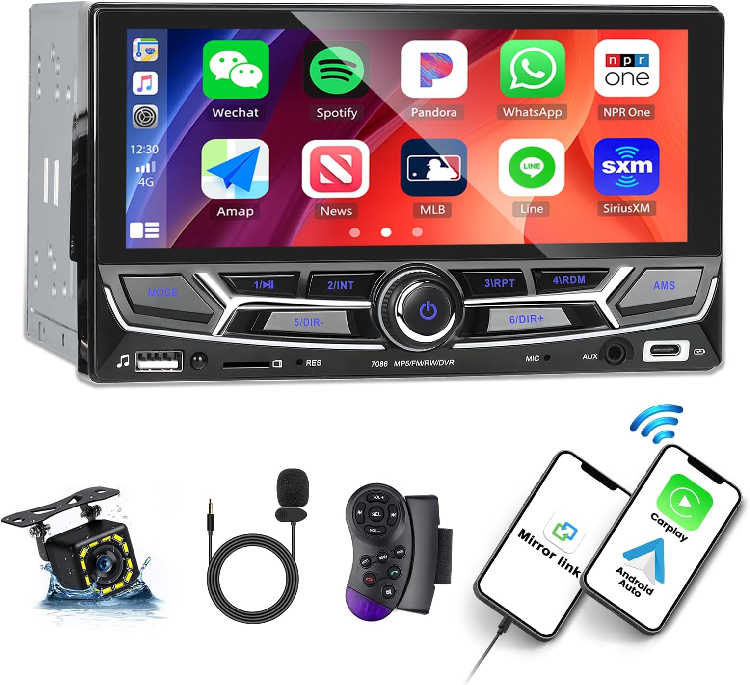 Amazon.com: Double Din Car Stereo with Wireless Apple CarPlay Android ...