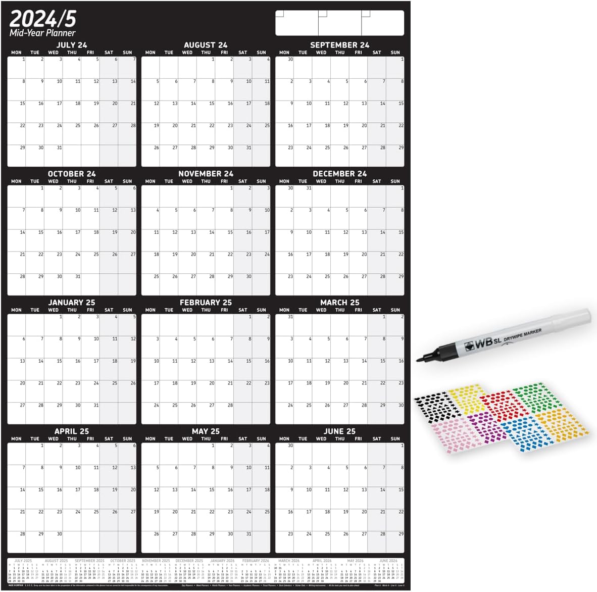 2024/25 Mid Year Academic LAMINATED Annual Office Home Wall Planner ...