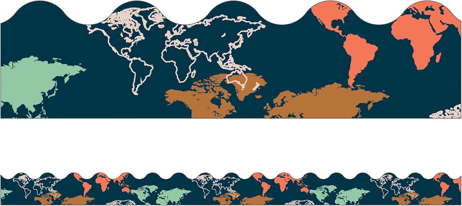 Carson Dellosa Let's Explore World Map Bulletin Board Borders, 39 Feet ...