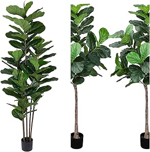Amazon.com: Yepdin Faux Fiddle Leaf Fig Tree 6 FT and 2 PCS Artificial Fiddle Leaf Fig Tree ...