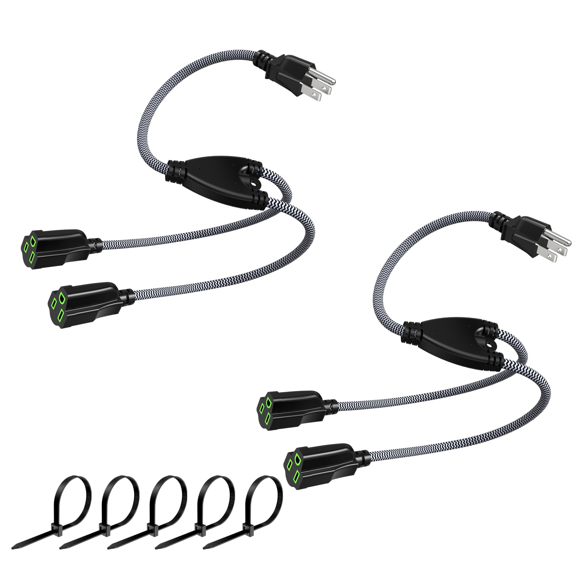 Amazon.com: 3 Prong 1 to 2 Outlet Power Splitter Cord(2 Pack), 1.5FT ...