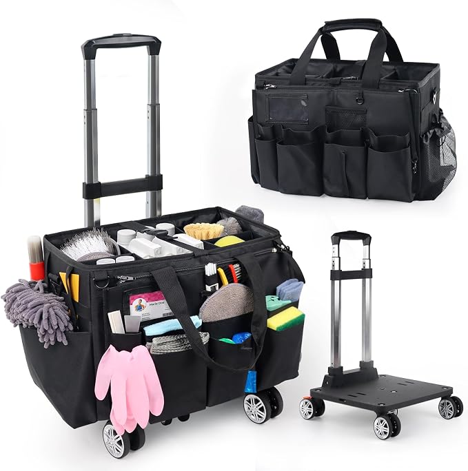 Amazon.com: Rolling Cleaning Caddy Bag with Detachable Trolley, Multi ...