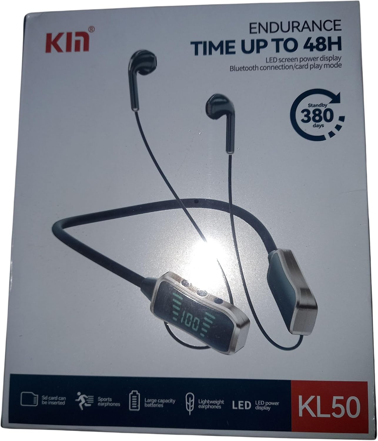 KIN KL50 Bluetooth 5.2 Sports Earphones, 48H Battery Life, LED Display ...