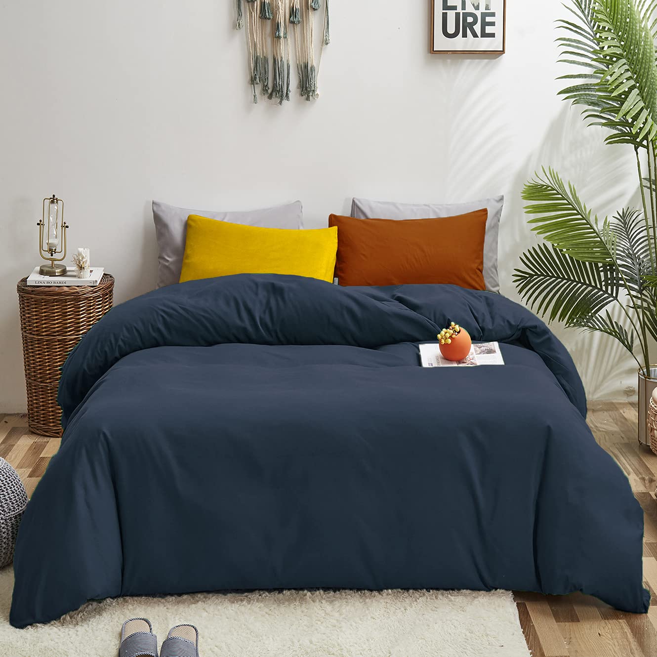 Luxlovery Navy Blue Comforter Set King Dark Blue Bedding Comforter Set ...