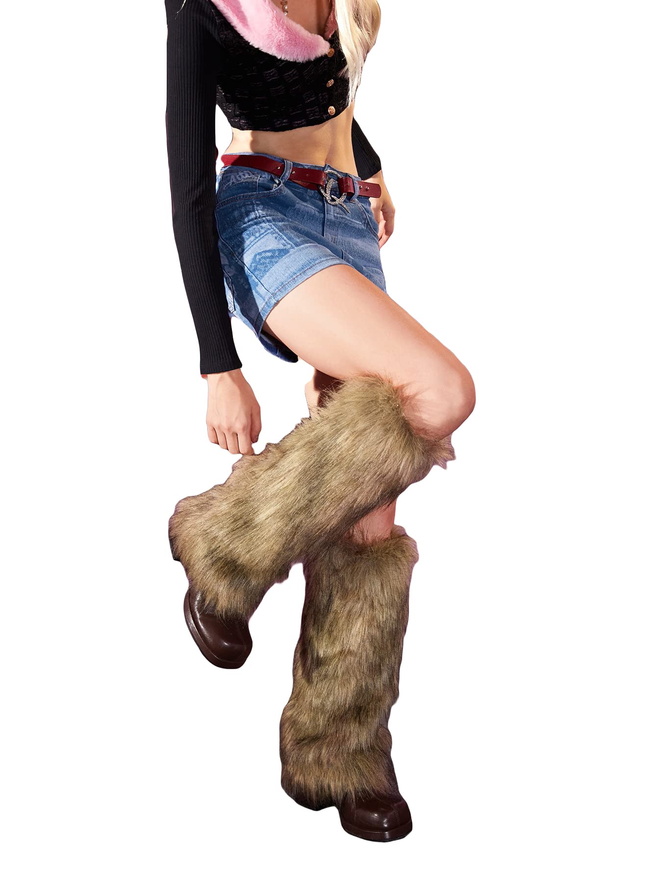 Verdusa Women's Fur Leg Warmers Furry Fuzzy Long Boot Cuff Covers One ...