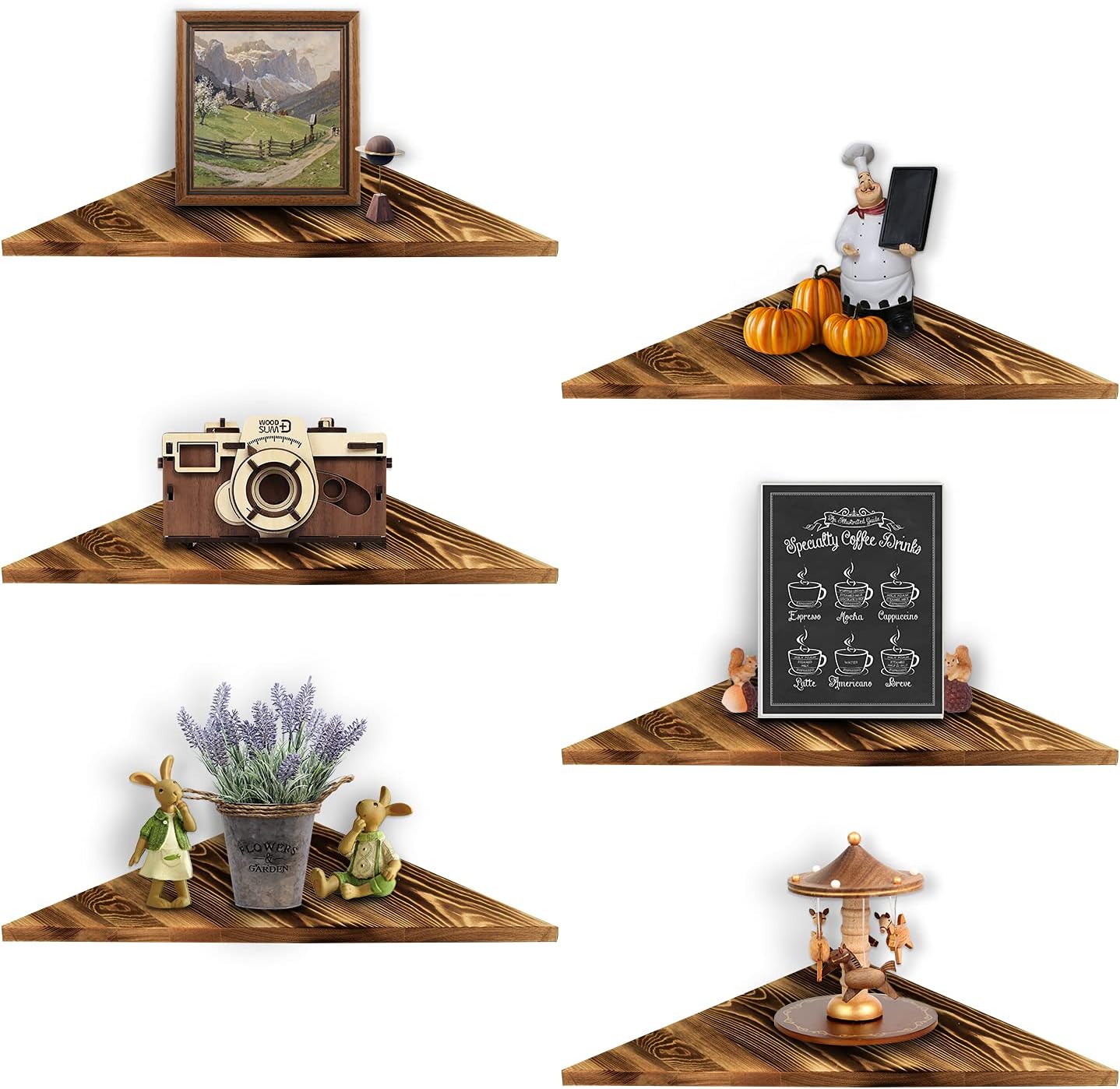 Amazon.com: Set of 6 Rustic Storage Corner Shelf Wall Mounted Triangle ...