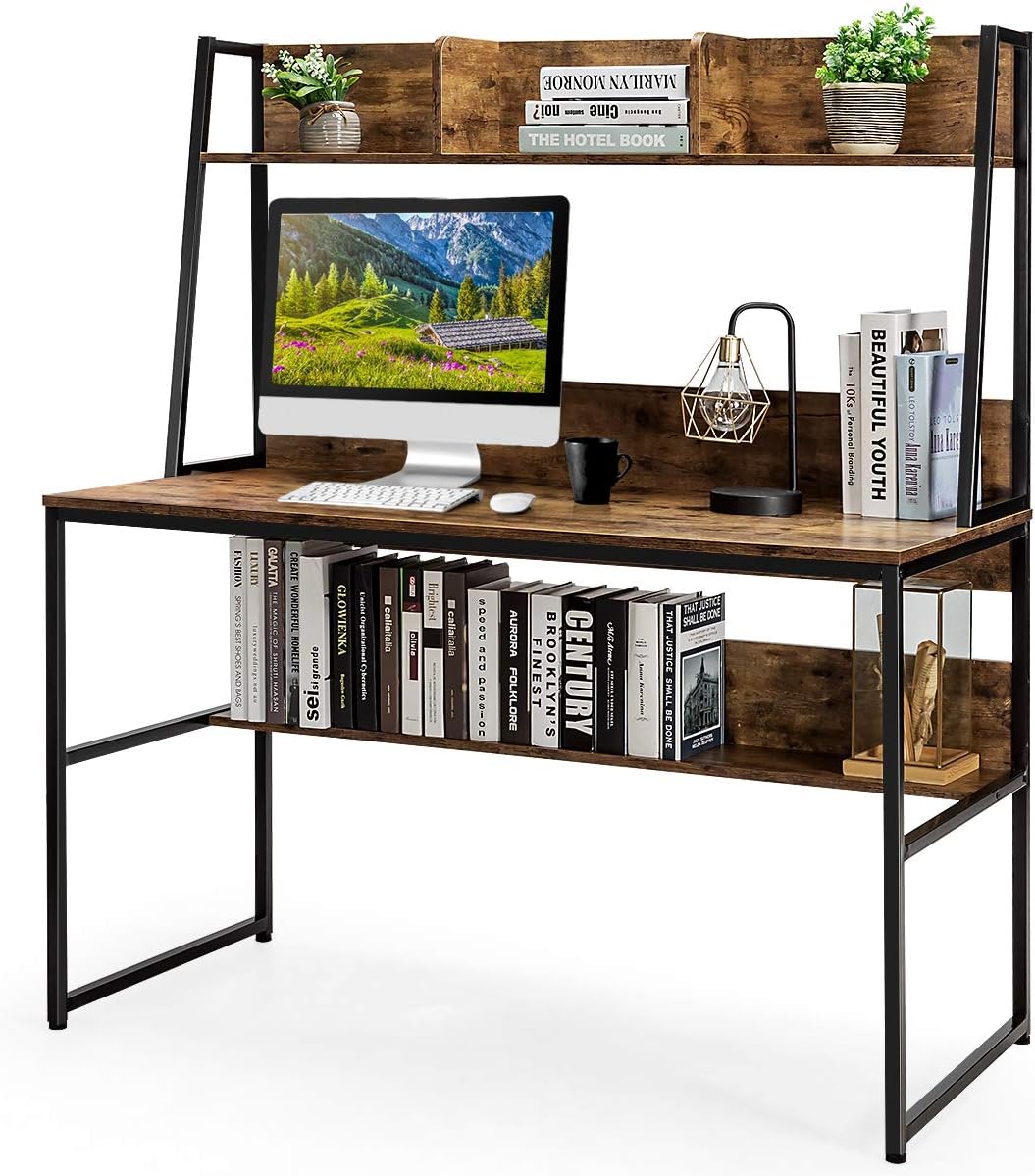 Tangkula 47 Inches Computer Desk with Hutch & Bookshelf, Space Saving ...