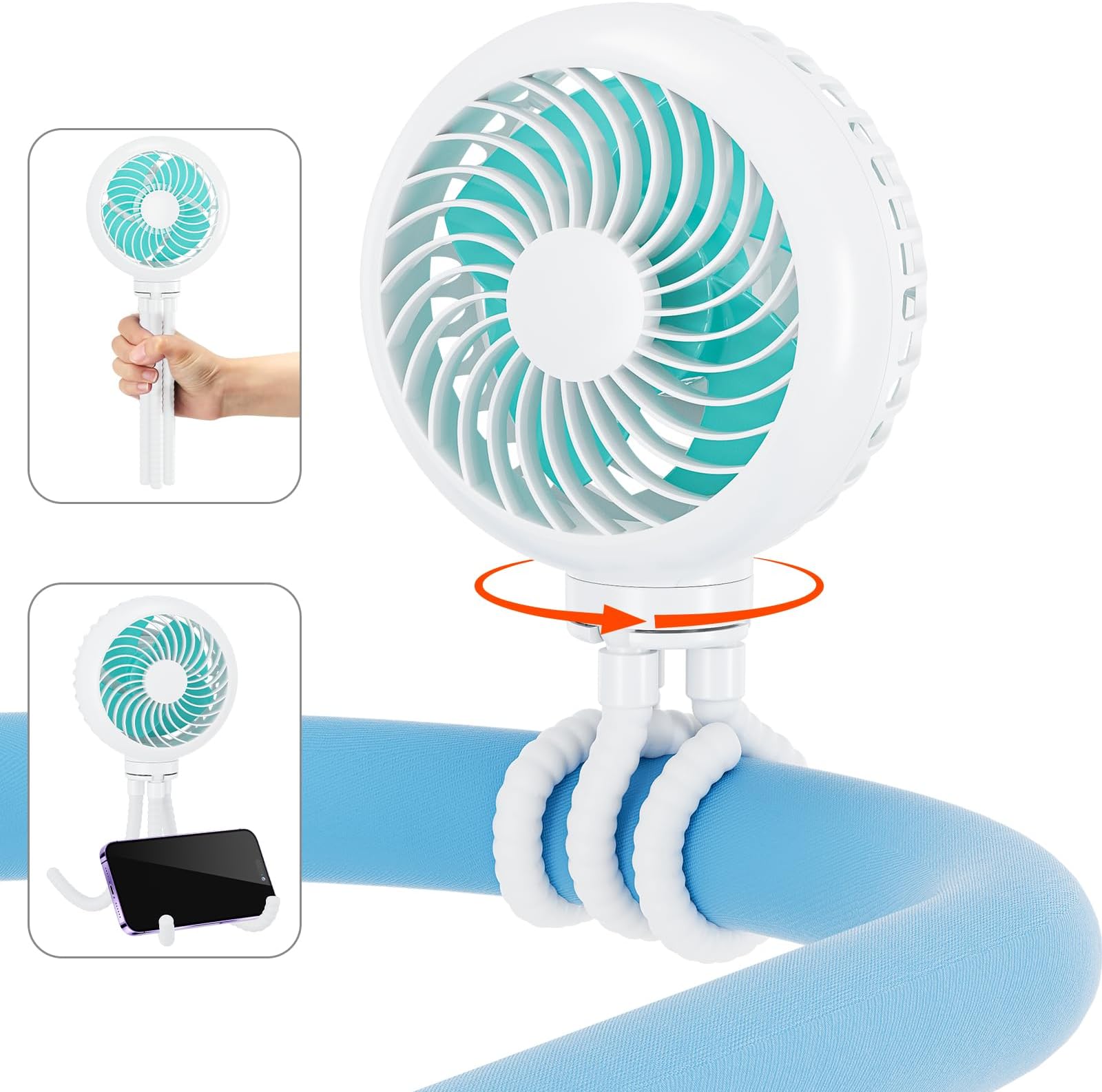 Amazon.com: HandFan 4000mAh Battery Operated Stroller Fan Flexible ...