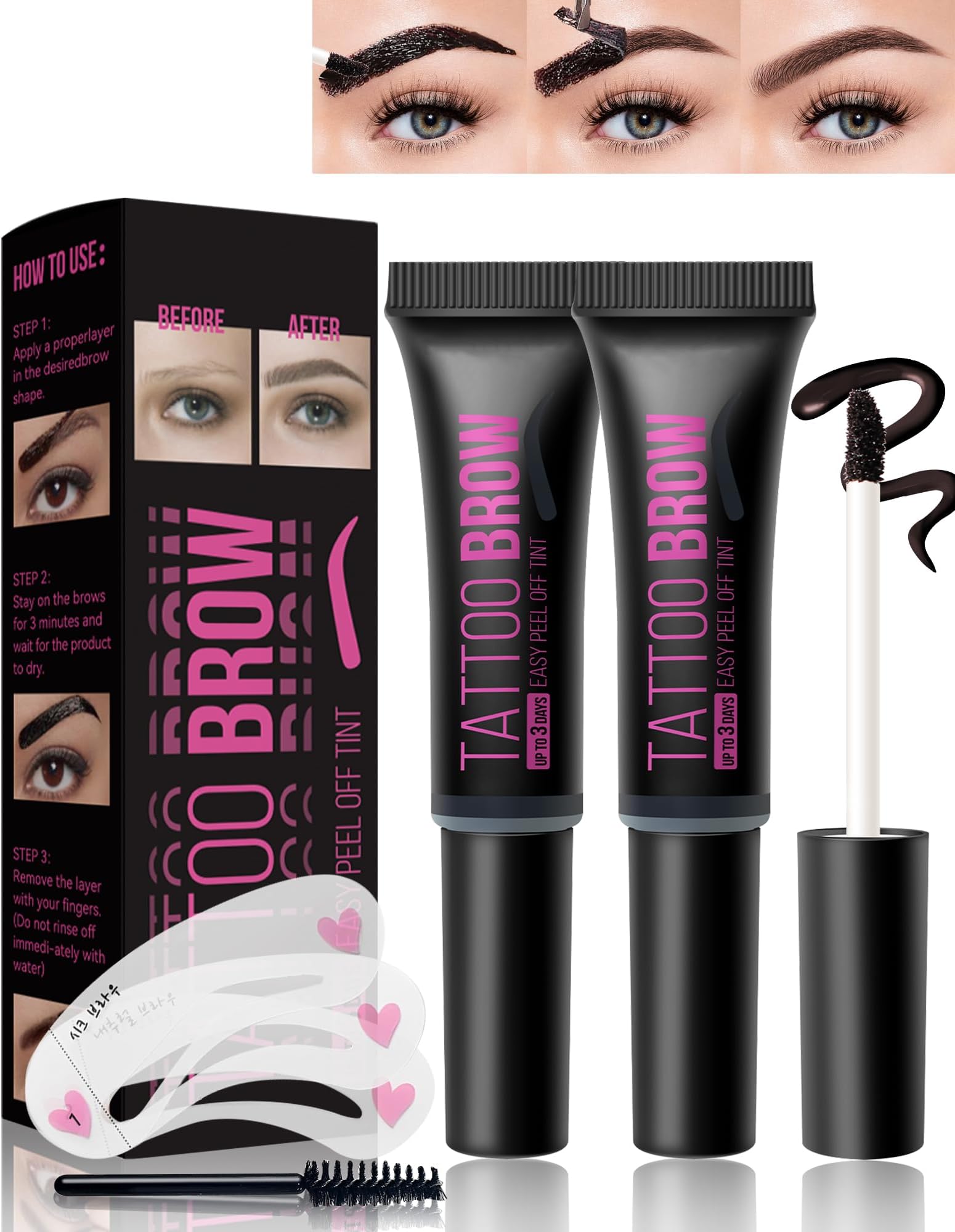 Amazon.com : Peel Off Tattoo Eyebrow Gel-2Pcs Brown Tattoo Peel Off Eyebrow Gel Tinted, Long ...
