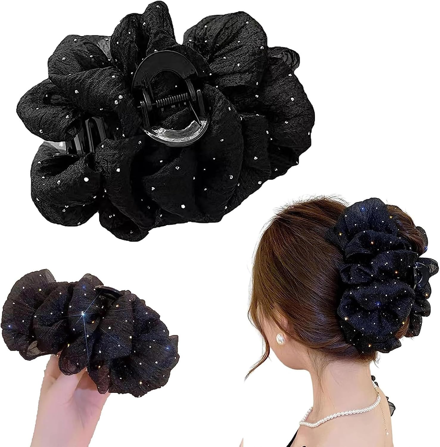 Bow Bubble Clips, Large Mesh Bubble Bow Hair Jaw Clip, Chiffon Silk ...