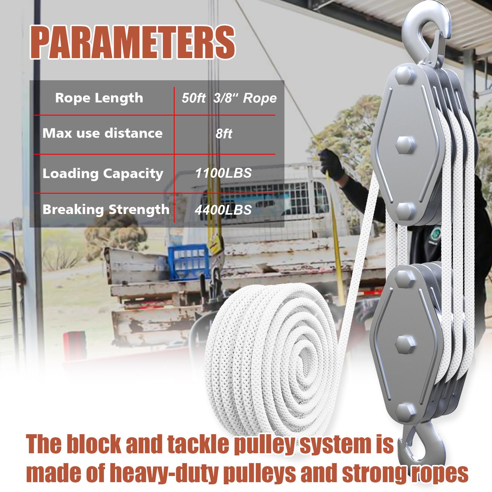 Snapklik.com : Block And Tackle Pulley System, 2200 LBS Breaking ...