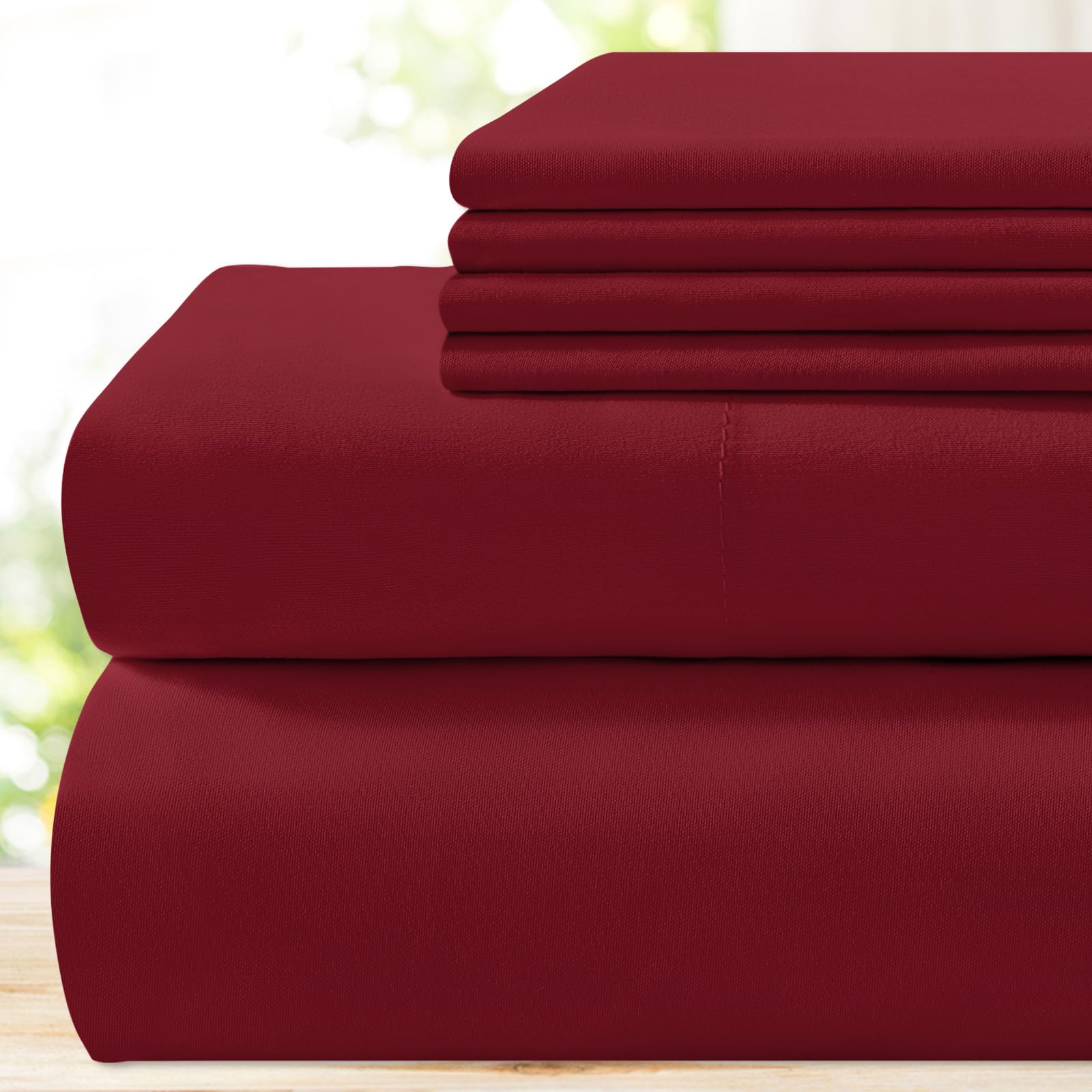 Amazon.com: BYSURE 6 Pieces Bed Sheets Set(King, Burgundy) - Hotel ...