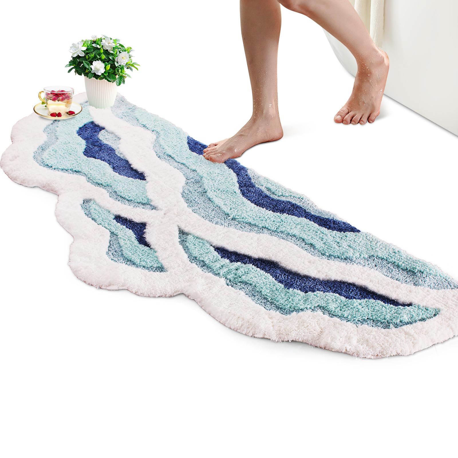 Amazon.com: Ecqizer Cute Ocean Wave Bath Rugs Beach Bathroom Rugs Non ...