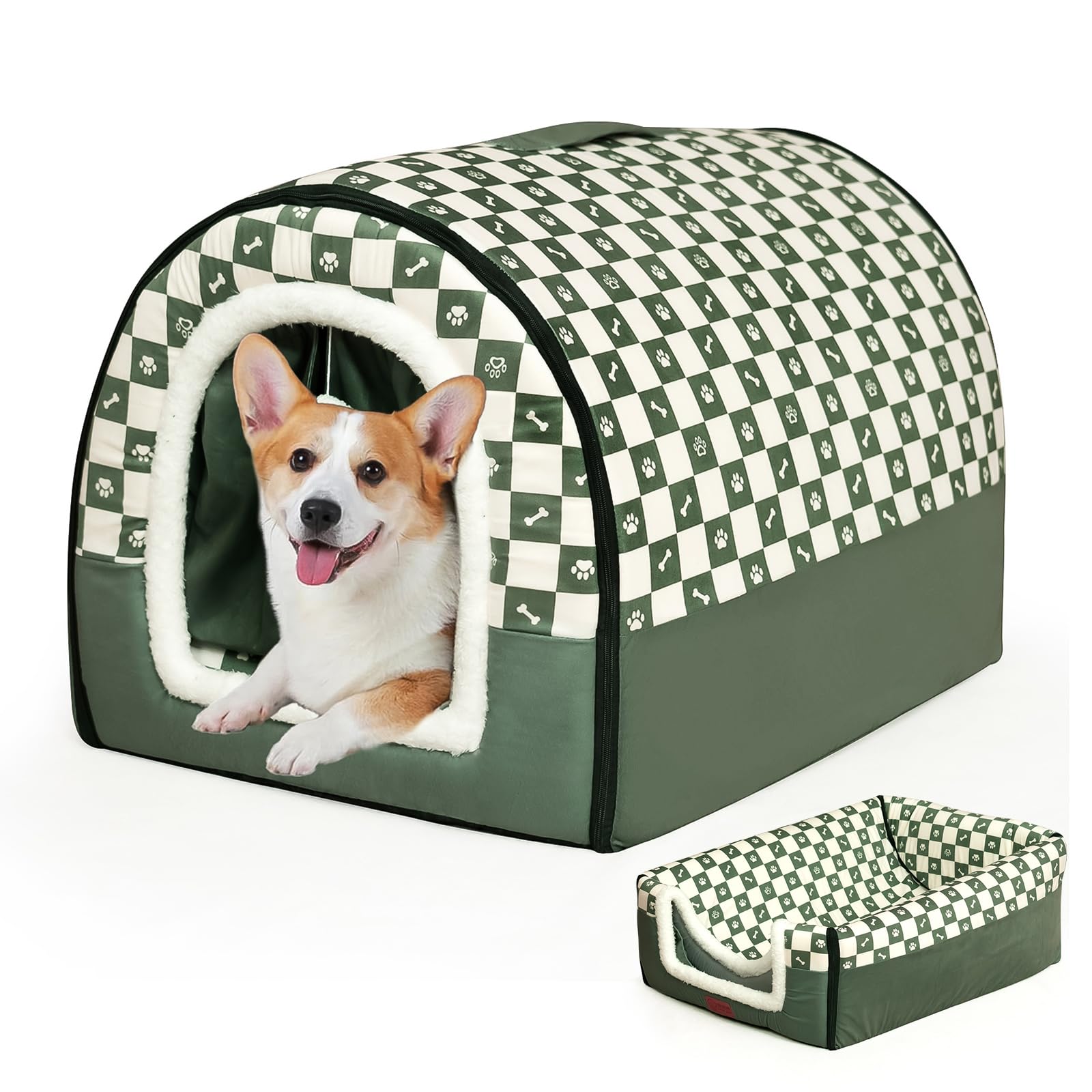Amazon.com : Dog House Indoor, Cozy Dog Cave Bed with Door Curtain, Cushion Mat, Removable and ...