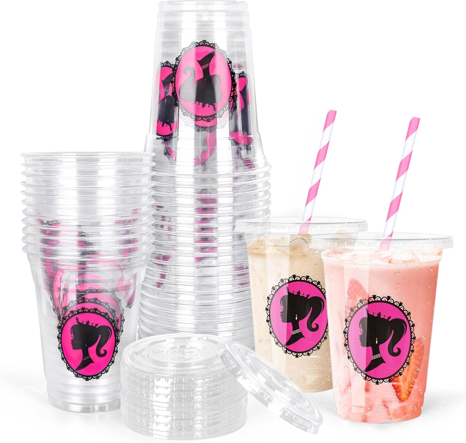 Amazon.com: Whaline 50Pcs Blue Bow Disposable Plastic Cups with Lids ...