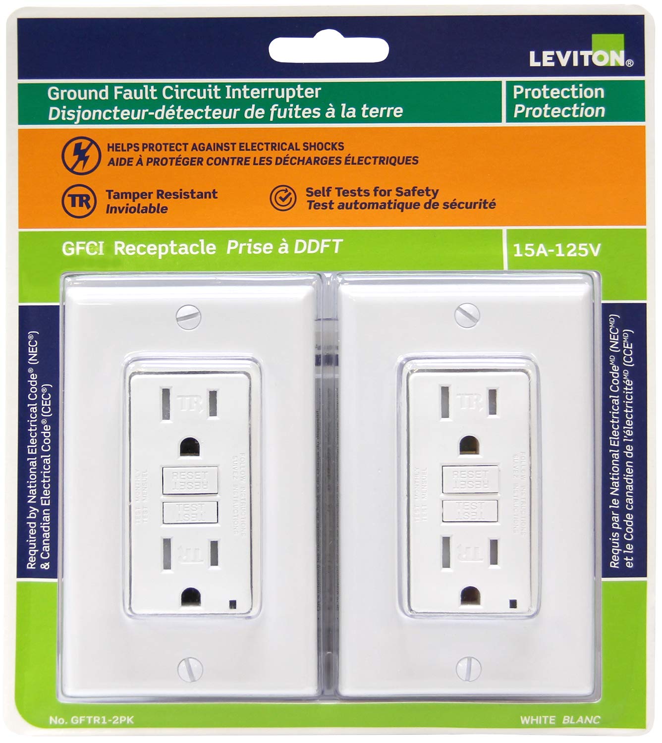 Leviton GFTR1-2PK Smartest Self-Test SmartlockPro Slim GFCI Tamper ...