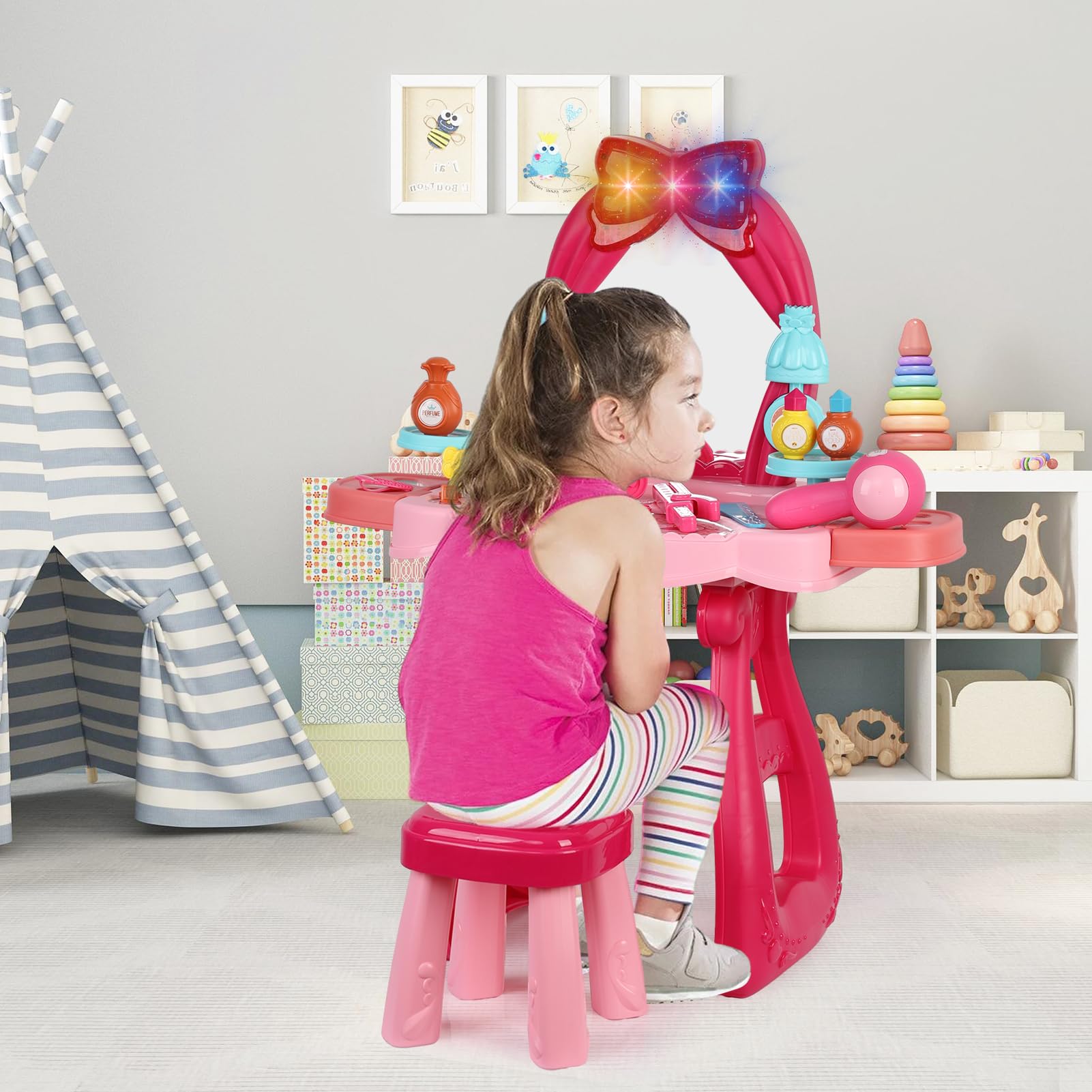 Unicorn Vanity Vanity For Girls GOFLAME Set, Princess Dressing Table ...