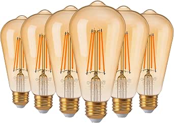 EDISHINE 6 Pack Vintage LED Edison Bulbs 8W Equivalent 60W, ST64 ...