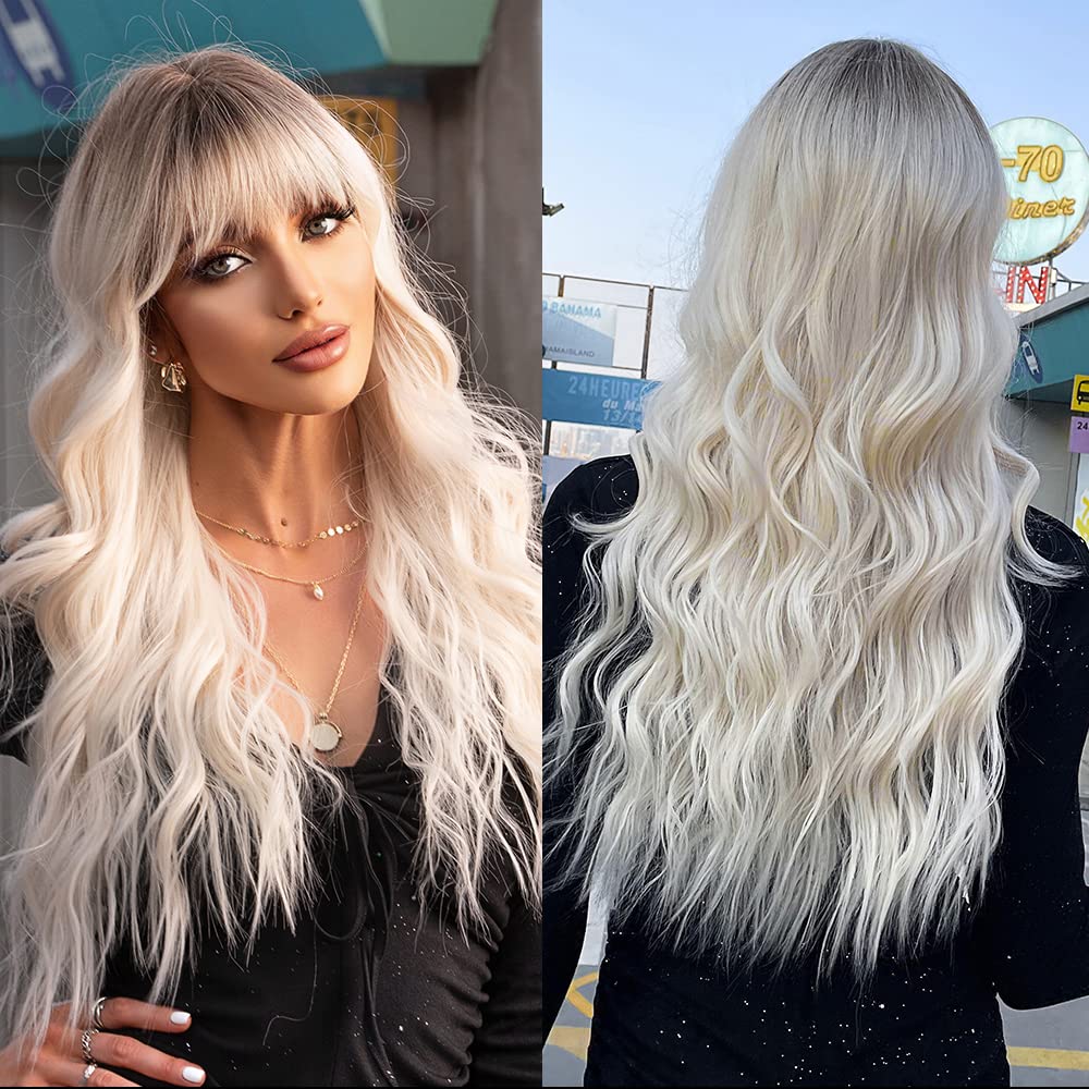 Amazon.com : lovetime Long Light Blonde Platinum Wigs for Women Wavy ...